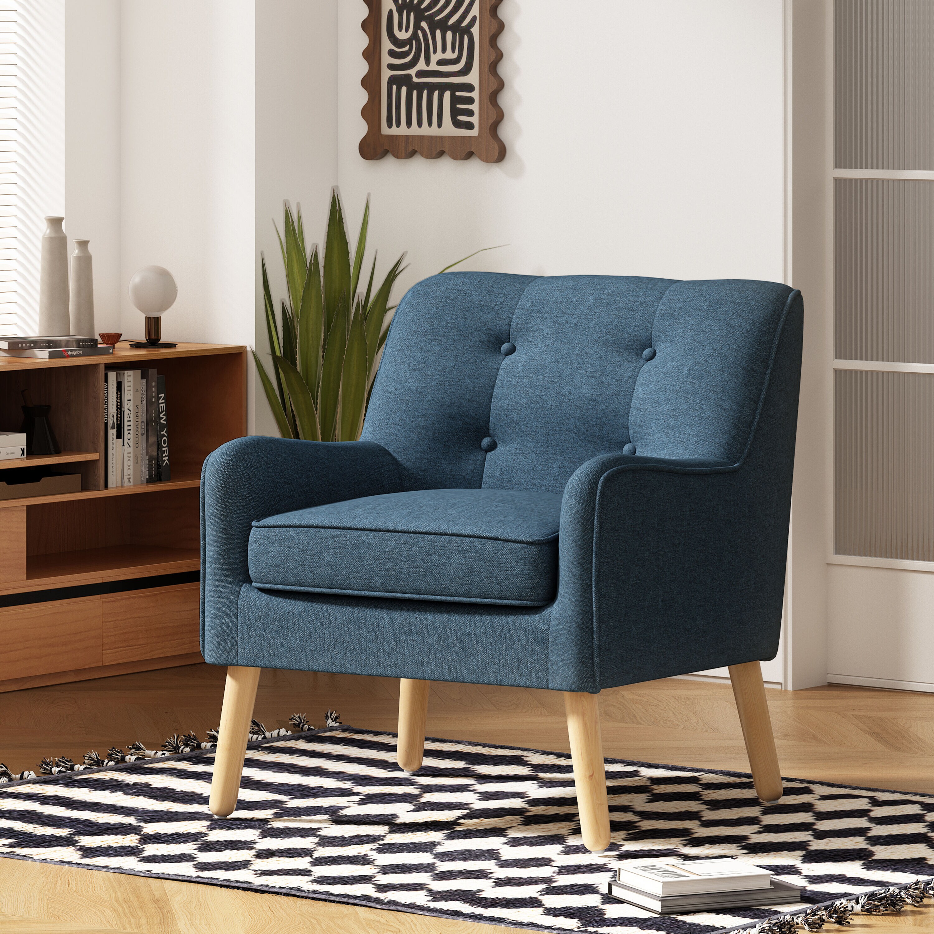 LOVMOR Mid Century Modern Armchair Tufted Fabric Accent Chair for ...