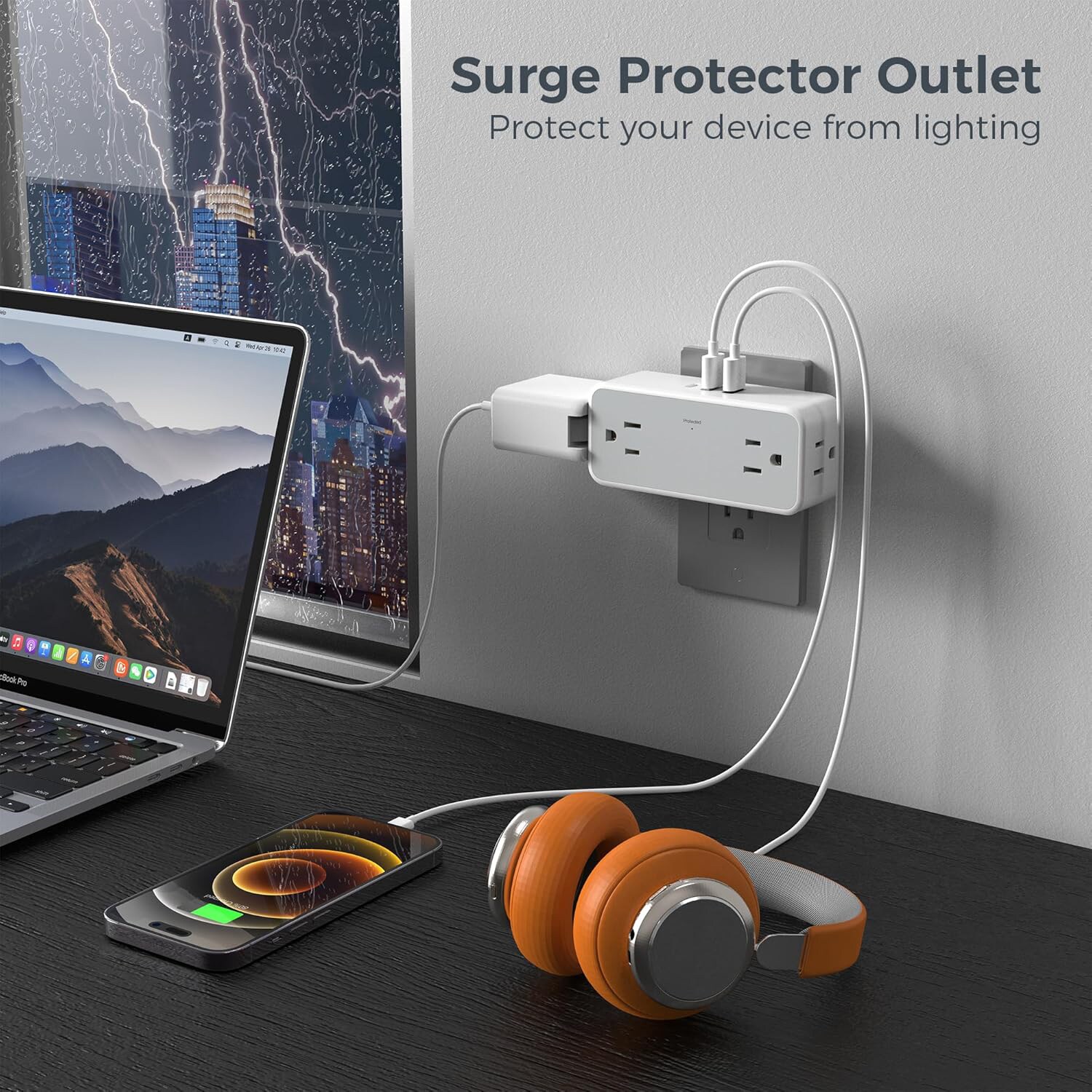 TONIFUL Multi Plug Outlet Splitter - 4 Wall Outlet Extender with 3 USB ...