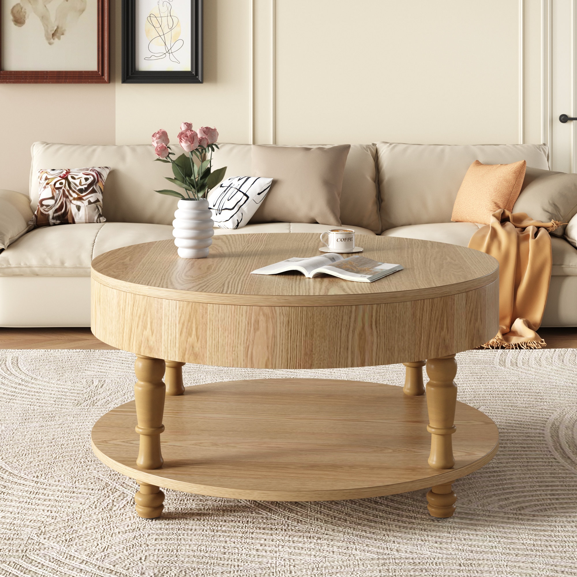 Afoxsos 31.5 in Modern Round Coffee Table with Flip Top Dual Storage ...