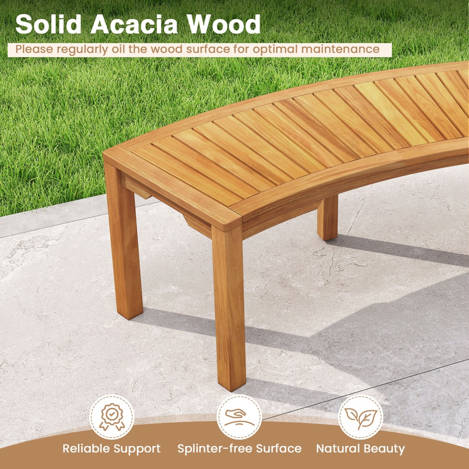 Volenca Outdoor Solid Acacia Wood Curved 2-Person Garden Bench with ...