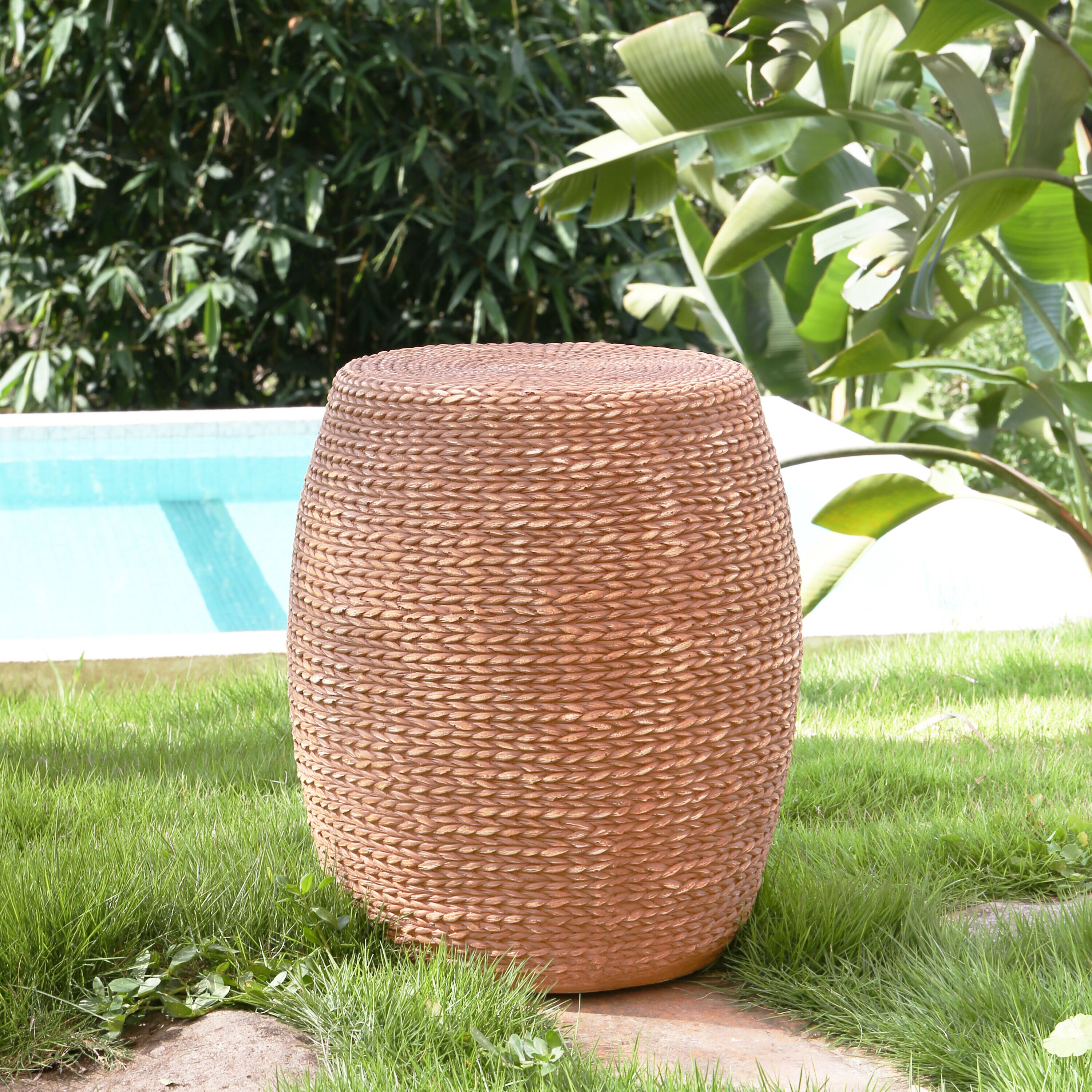 Blisstyle Nydia Outdoor Patio Drum Shaped Mgo Side Table Brown Outdoor ...