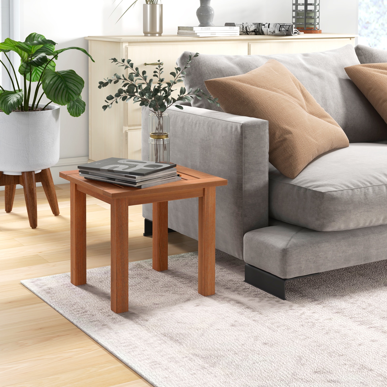 Slickblue Square Outdoor Hardwood Side Table with Slatted Top 17.5 Inch ...