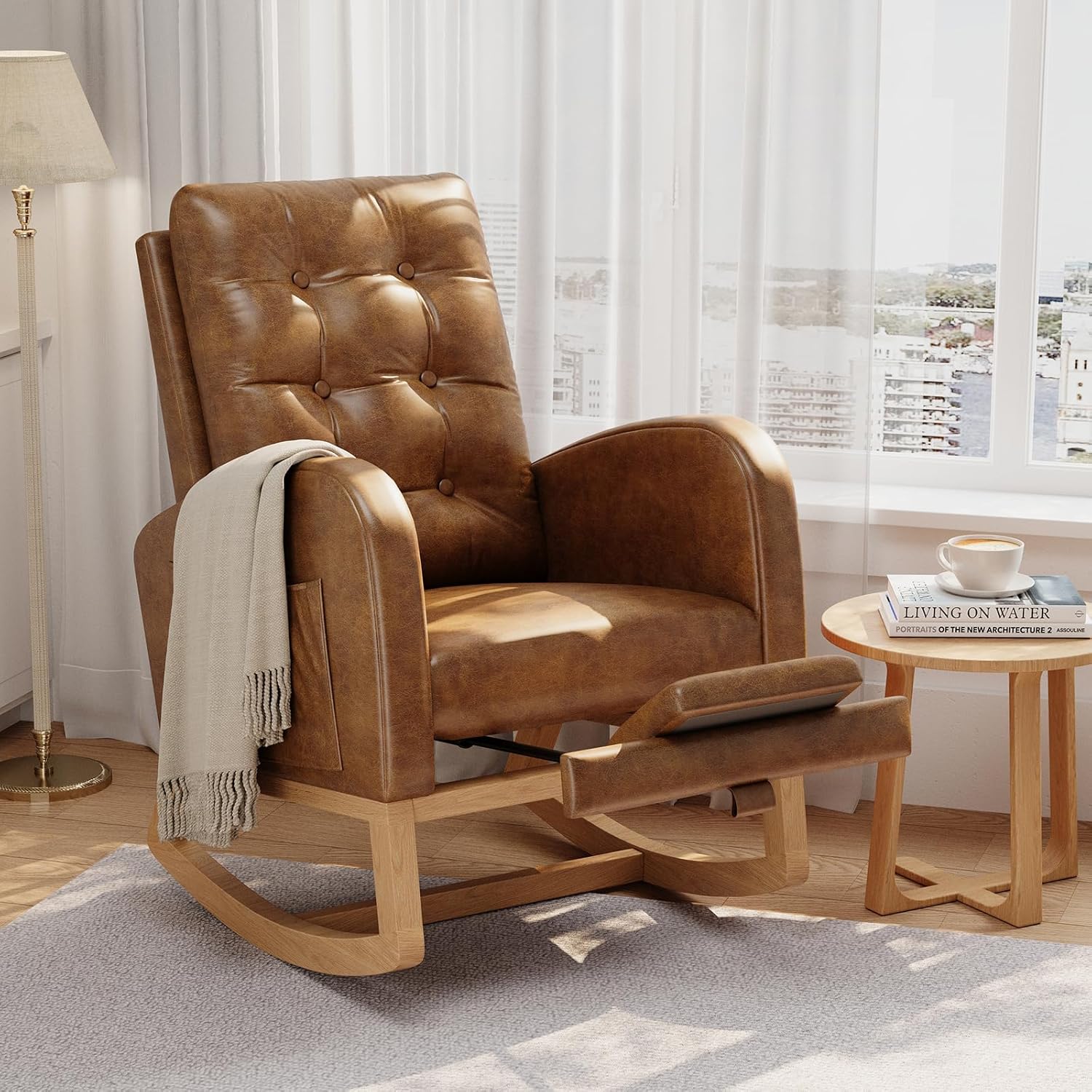 Garvee Rocking Chair with Adjustable Footrest PU Leather Upholstery ...