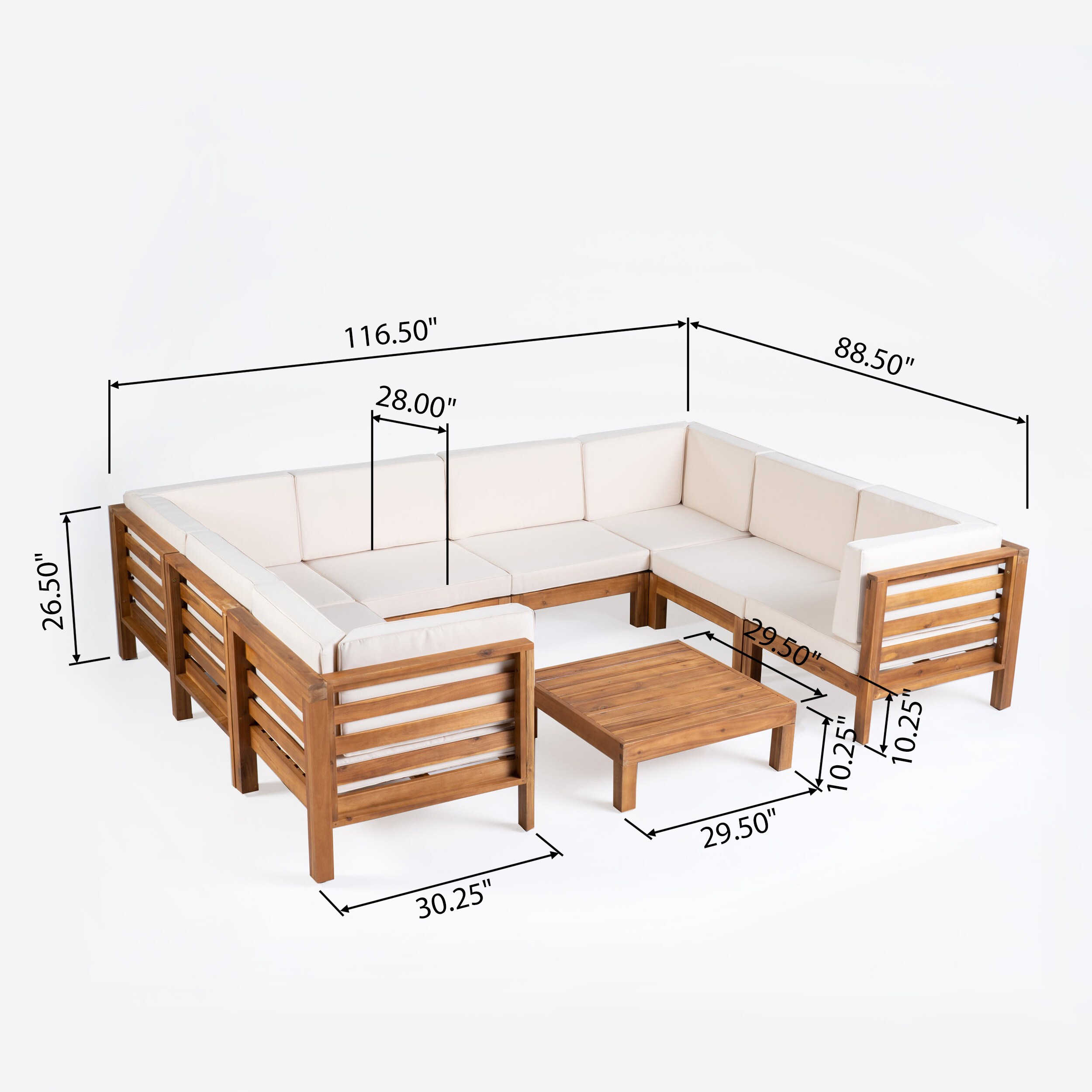 Christopher Knight Home Oana Outdoor 9 Piece Acacia Wood U Shaped ...