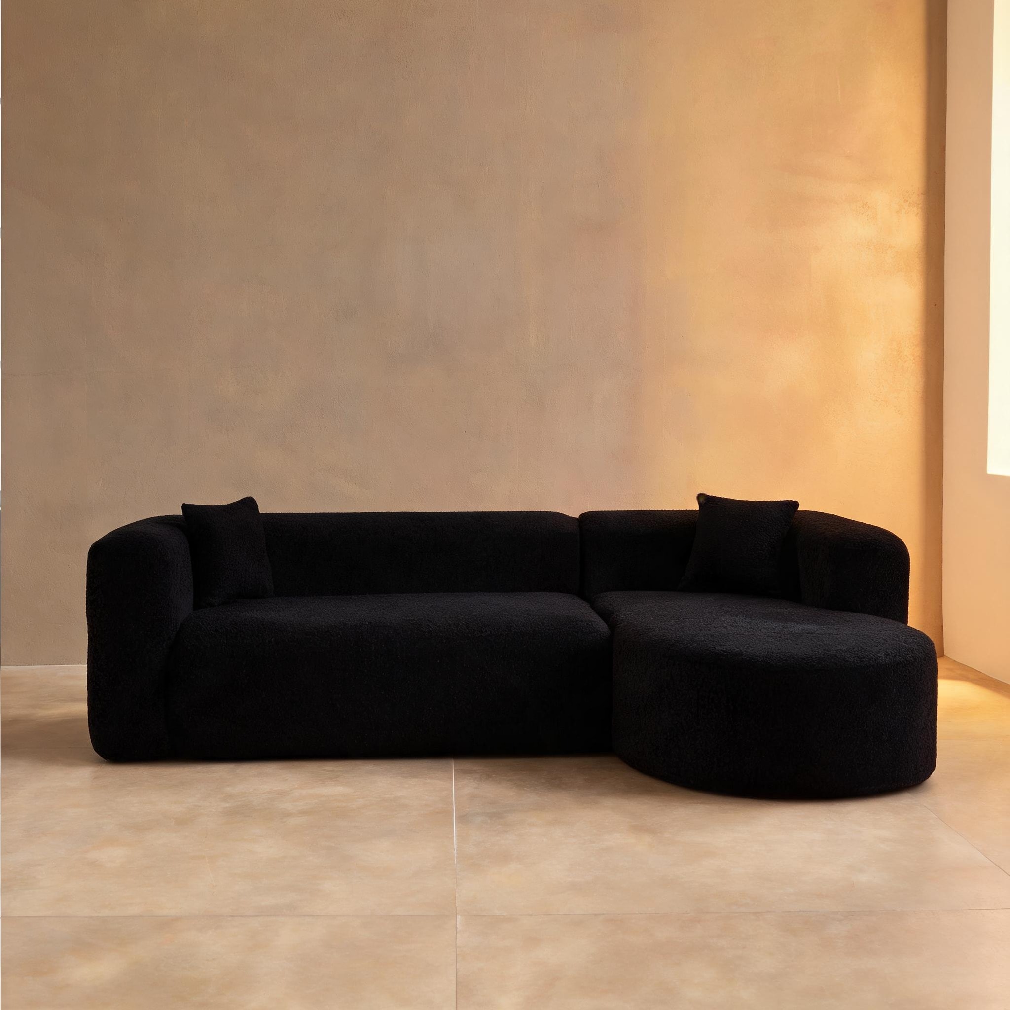 Naturefalls Sleek Black Chenille L-Shape Sectional Cloud Sofa 109.4 ...