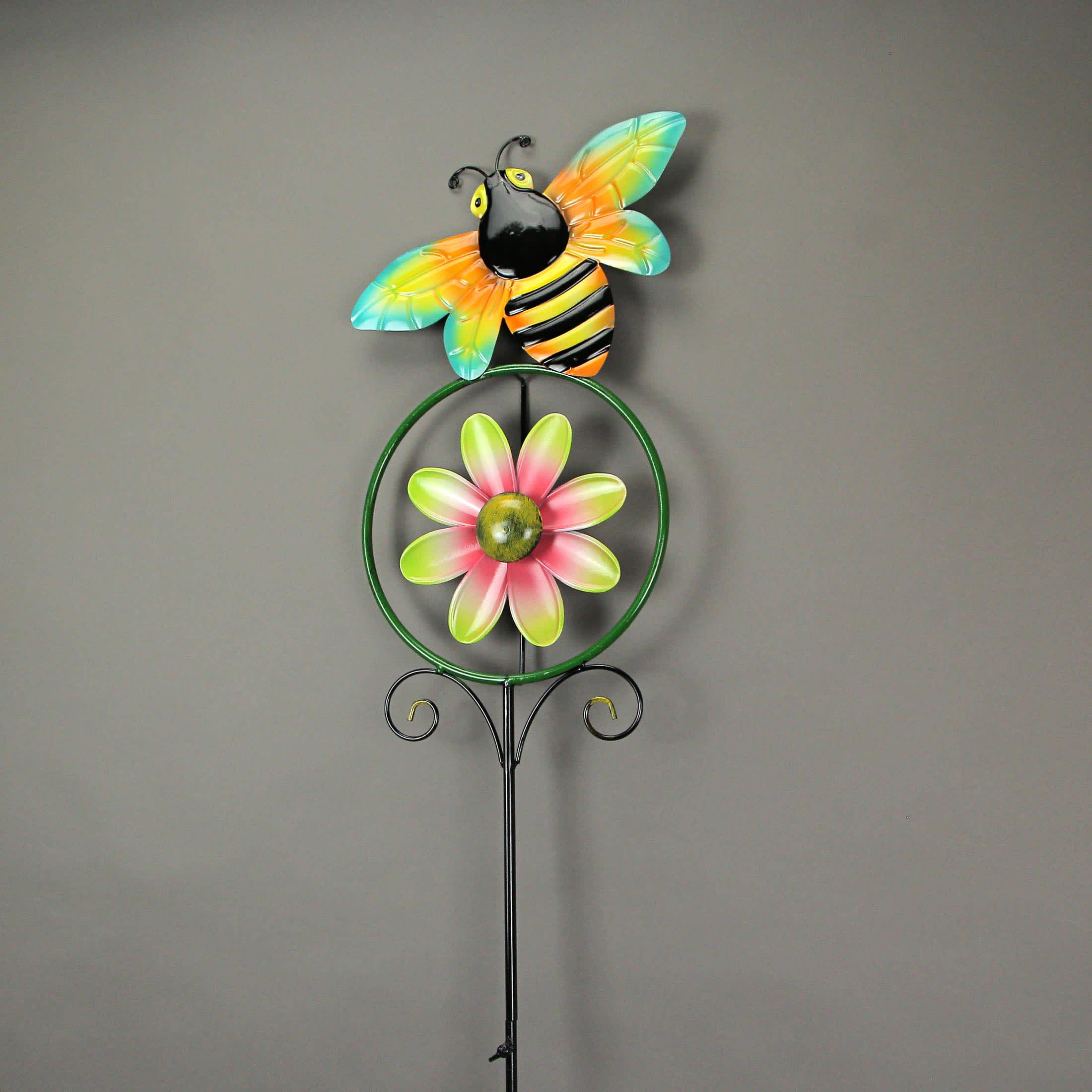 Things2Die4 55 Inch Bumble Bee Flower Kinetic Wind Spinner Garden Stake ...