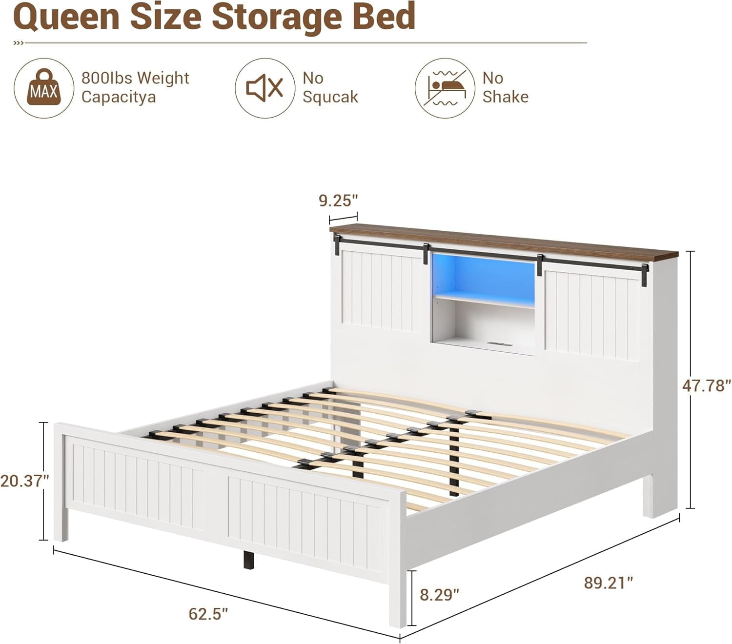 GAOMON Farmhouse Queen Size Bed Frame with Storage- Charging Station ...