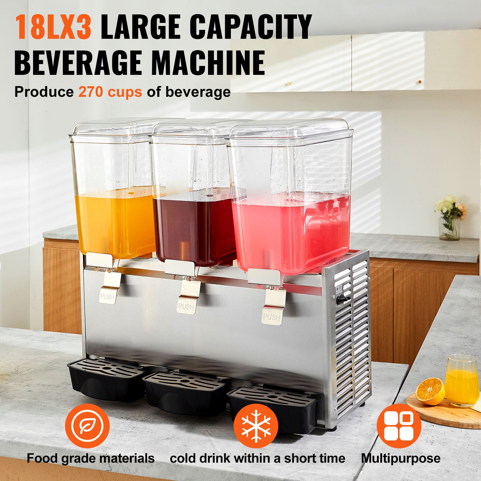 VEVOR 18 L 3 Tanks Beverage Dispensers 14.26-Gallons 304 Sus+410 Sus in ...