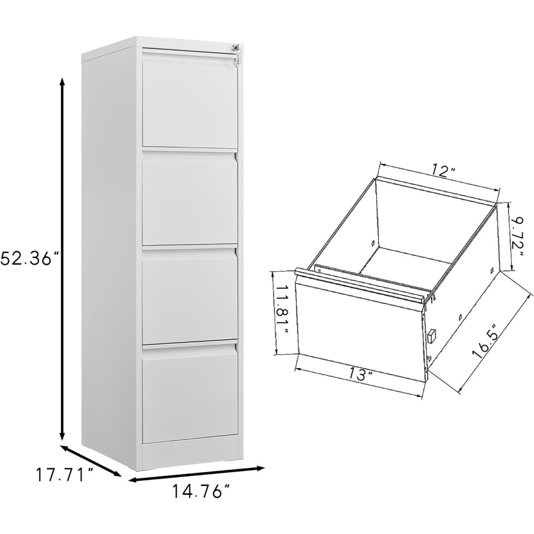 Qeetex 4 Drawer File Cabinet with Lock Heavy Duty Vertical Filing ...