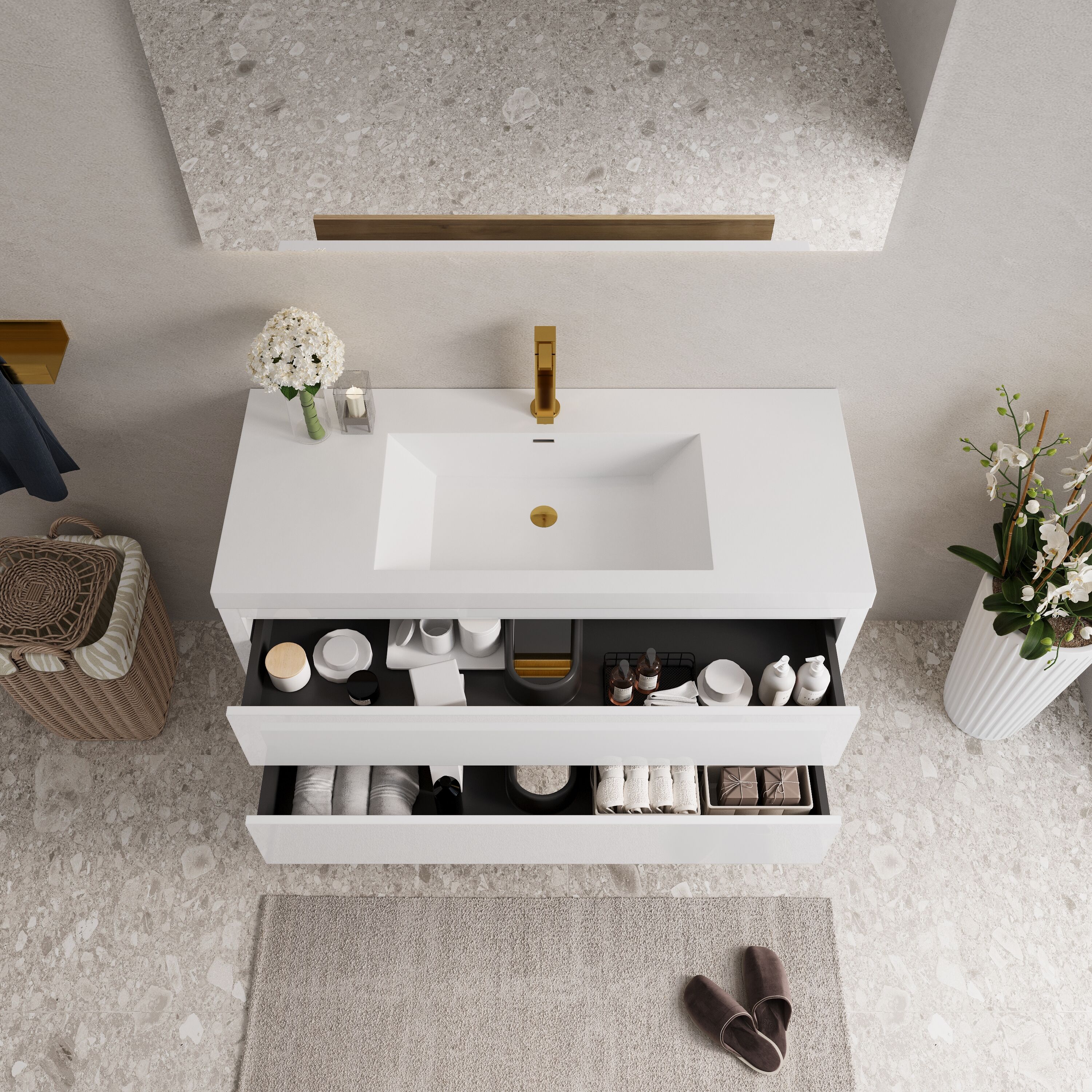 GDFStudio Hudson 48 in. Modern Wall-Mounted Floating Bathroom Vanity ...