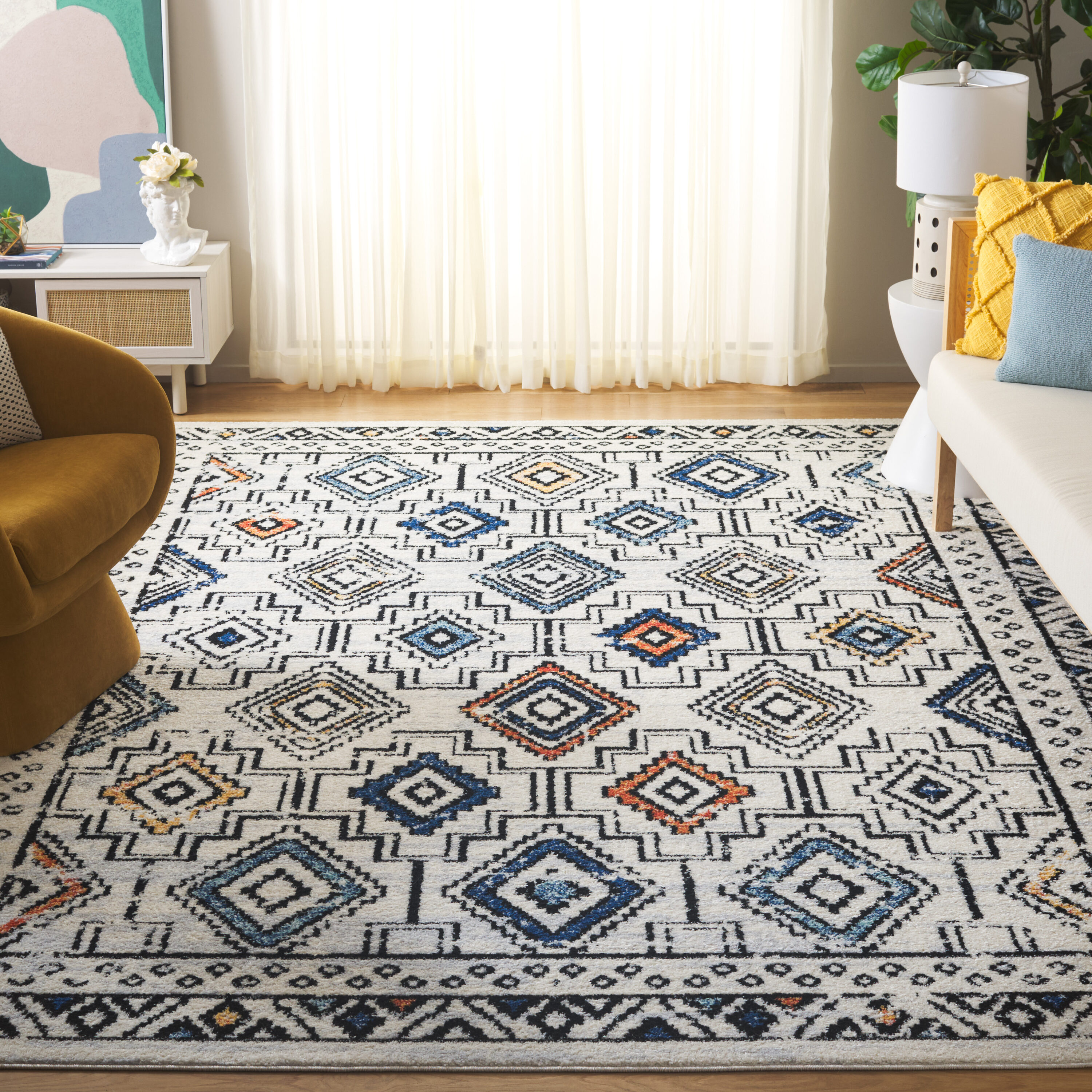 Safavieh Tulum 662A Ivory Grey/Blue Rust 8 x 10 Rectangular Area rug in ...