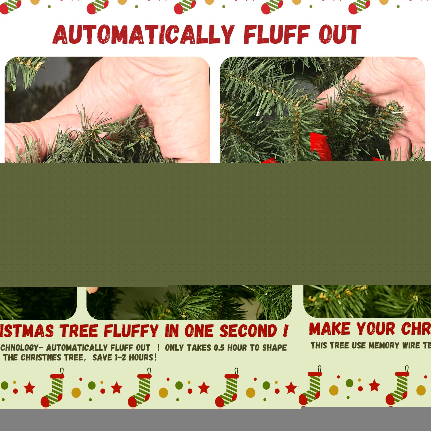 Tatayosi 6ft Pre-Lit PVC Christmas Tree with 300 UL Lights 779 Tips ...