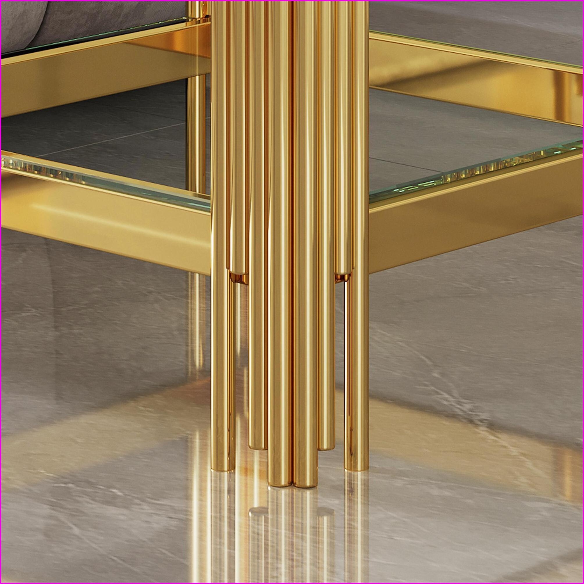Watnature Two Tier Tempered Glass Coffee Table with Stainless Steel ...