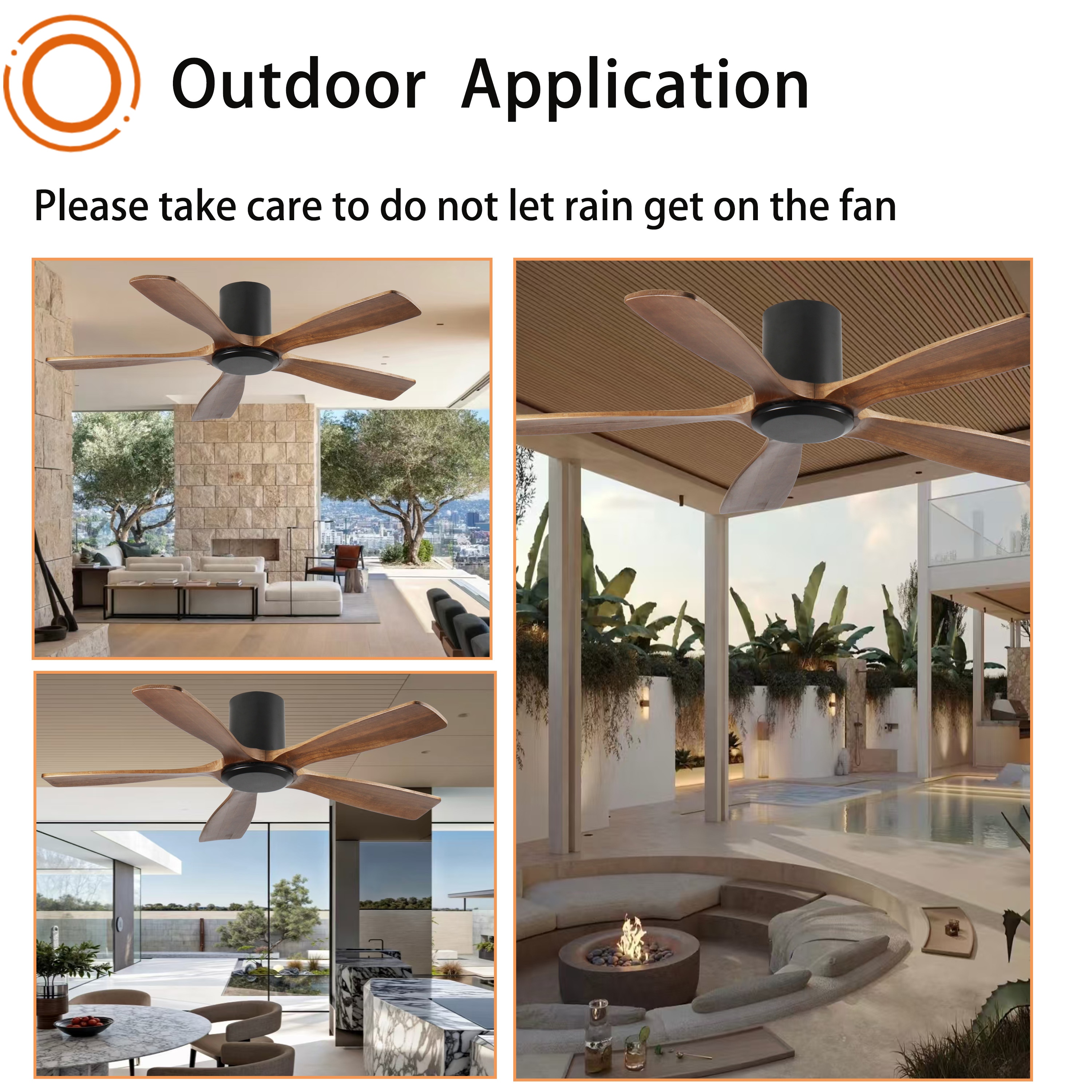 OKKIFANN 60 Inch Ceiling Fan Without Light Solid Wood Blades Flush ...
