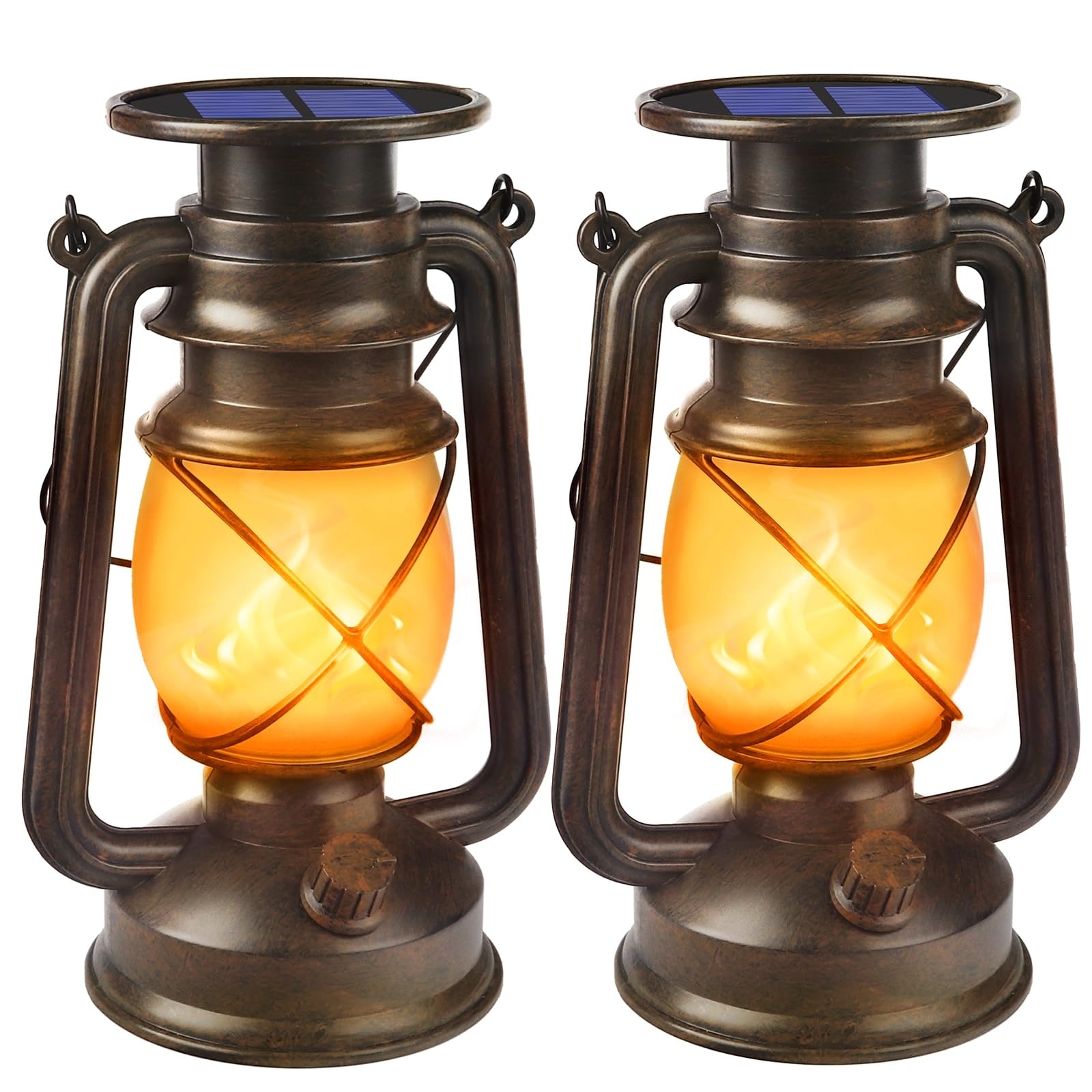 Justincity 2 Pack Solar Lantern Outdoor IP65 Waterproof Flickering ...