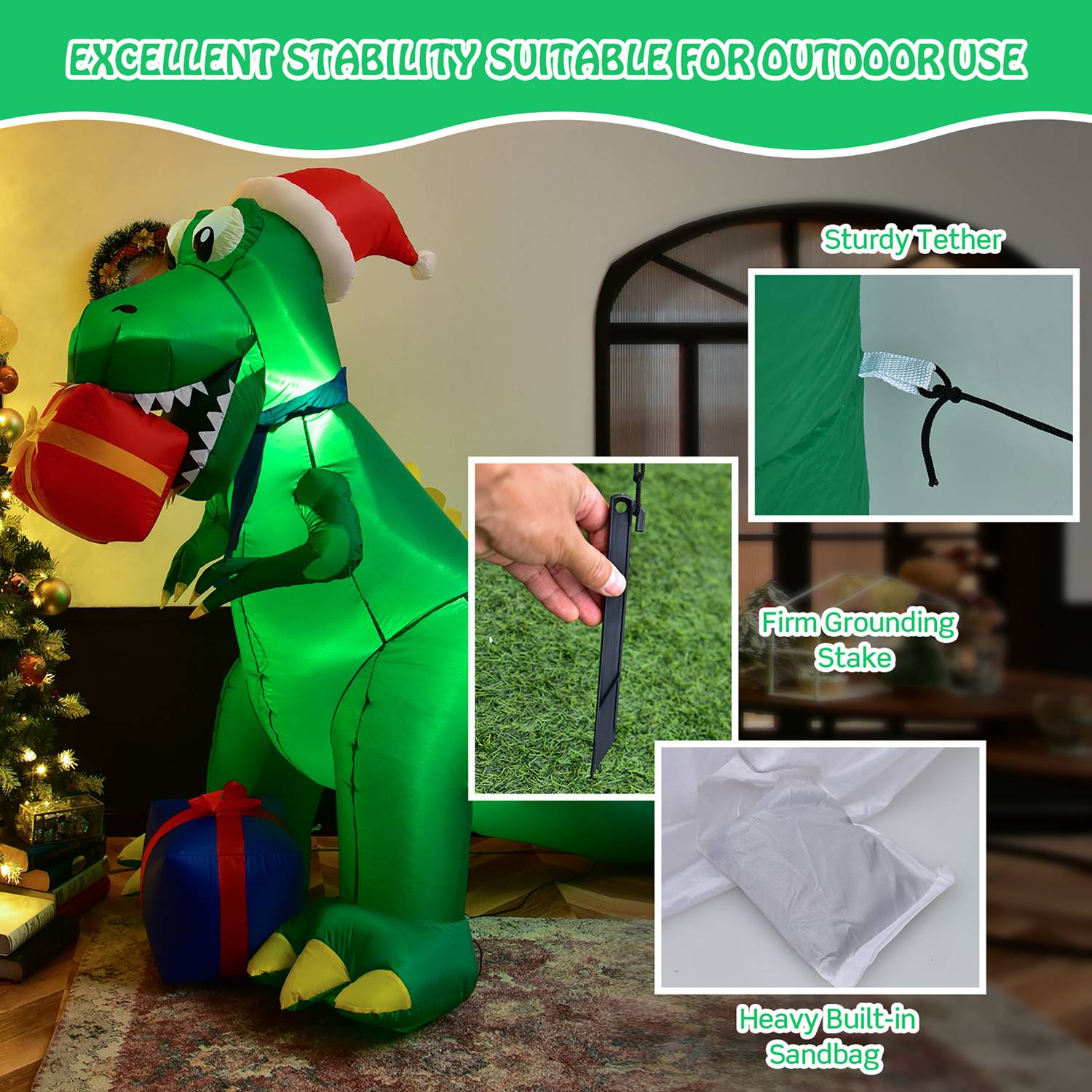 Costway 6Ft Christmas Inflatable Dinosaur Indoor and Outdoor Christmas ...