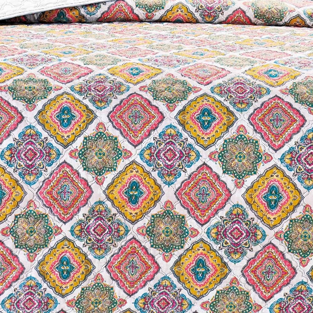 Dan River Reversible Quilt Set (3 Piece) Aqua Boho Multi Reversible ...