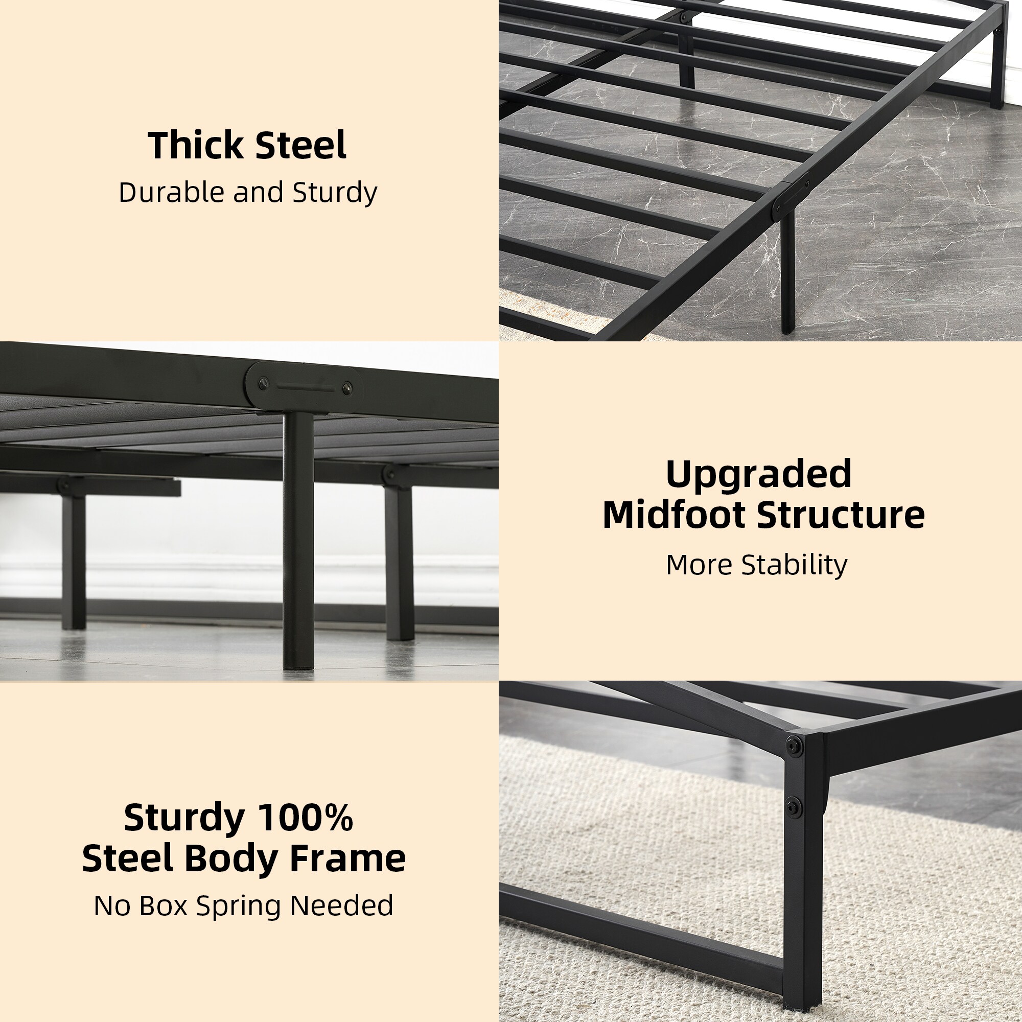 Assile Black Metal Platform Bed Frame 10 Inch Low Profile Steel ...