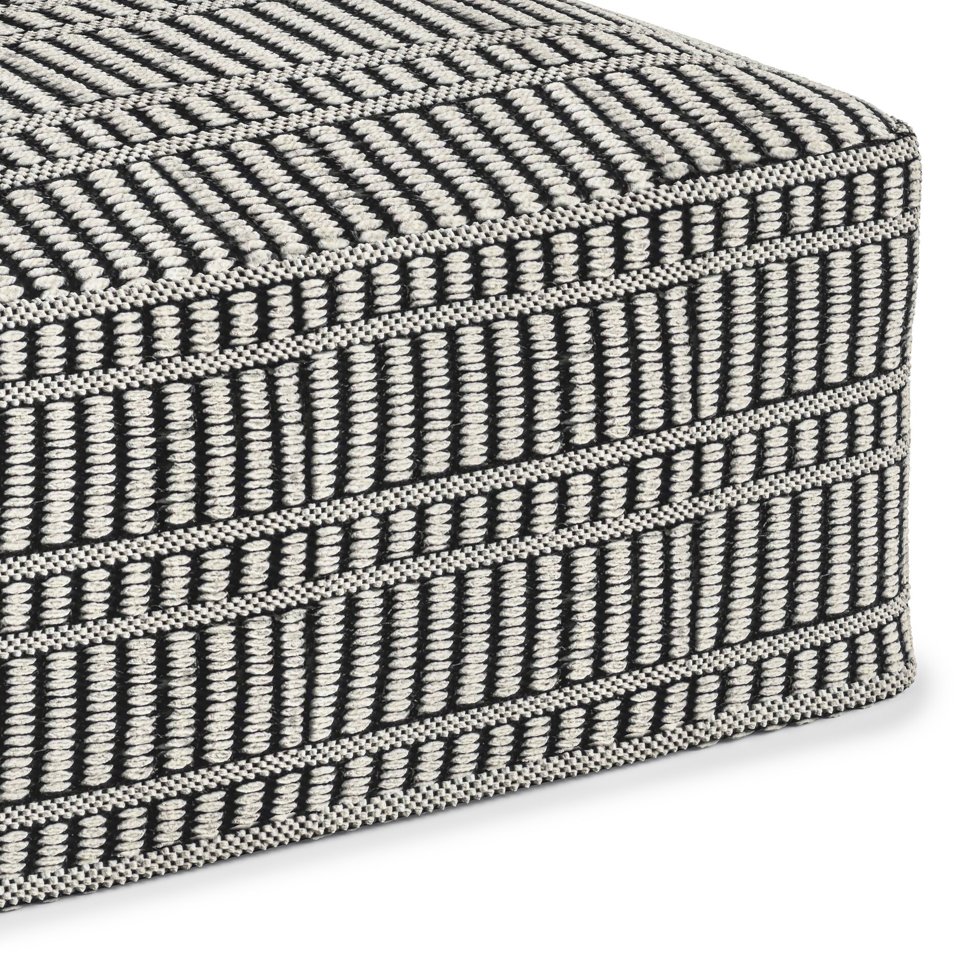 LUXEYARD Safford Square Woven Outdoor/Indoor Pouf in Black and White in ...