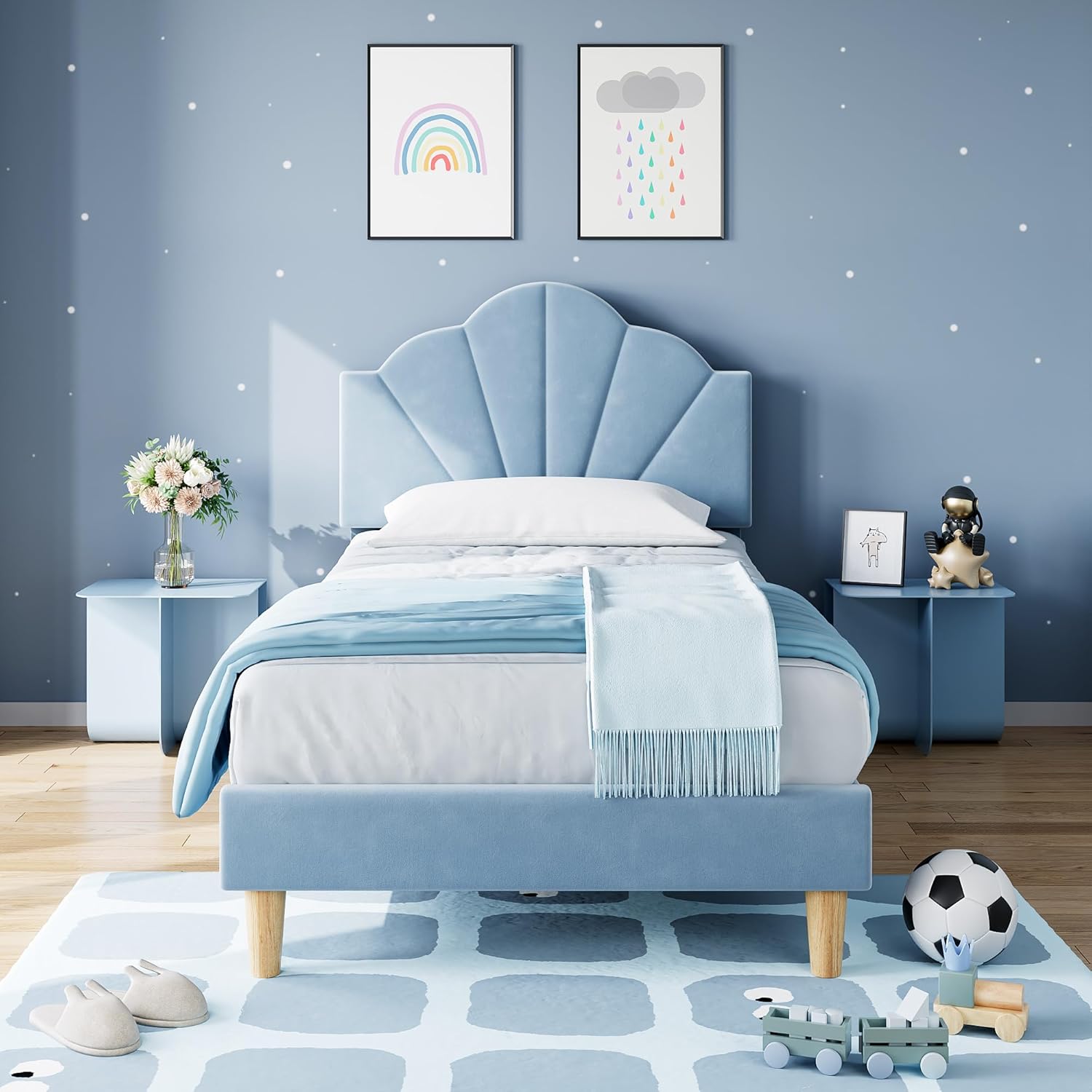 GAOMON Twin Bed Frame Velvet Upholstered Platform Bed Frame with Height ...