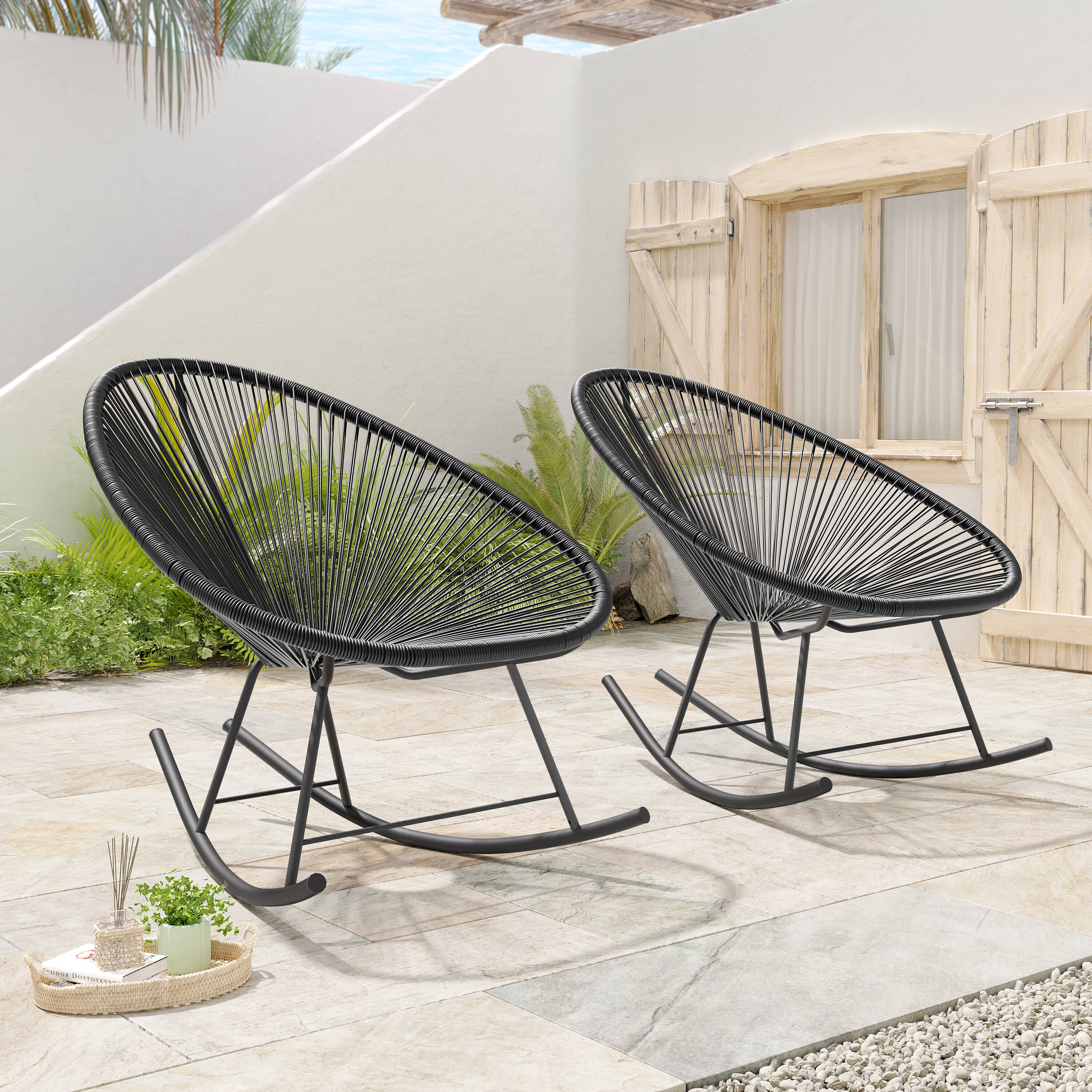 Octans 2 Wicker Black Metal Frame Rocking Chair with Woven Seat SL2C00118 at Lowes