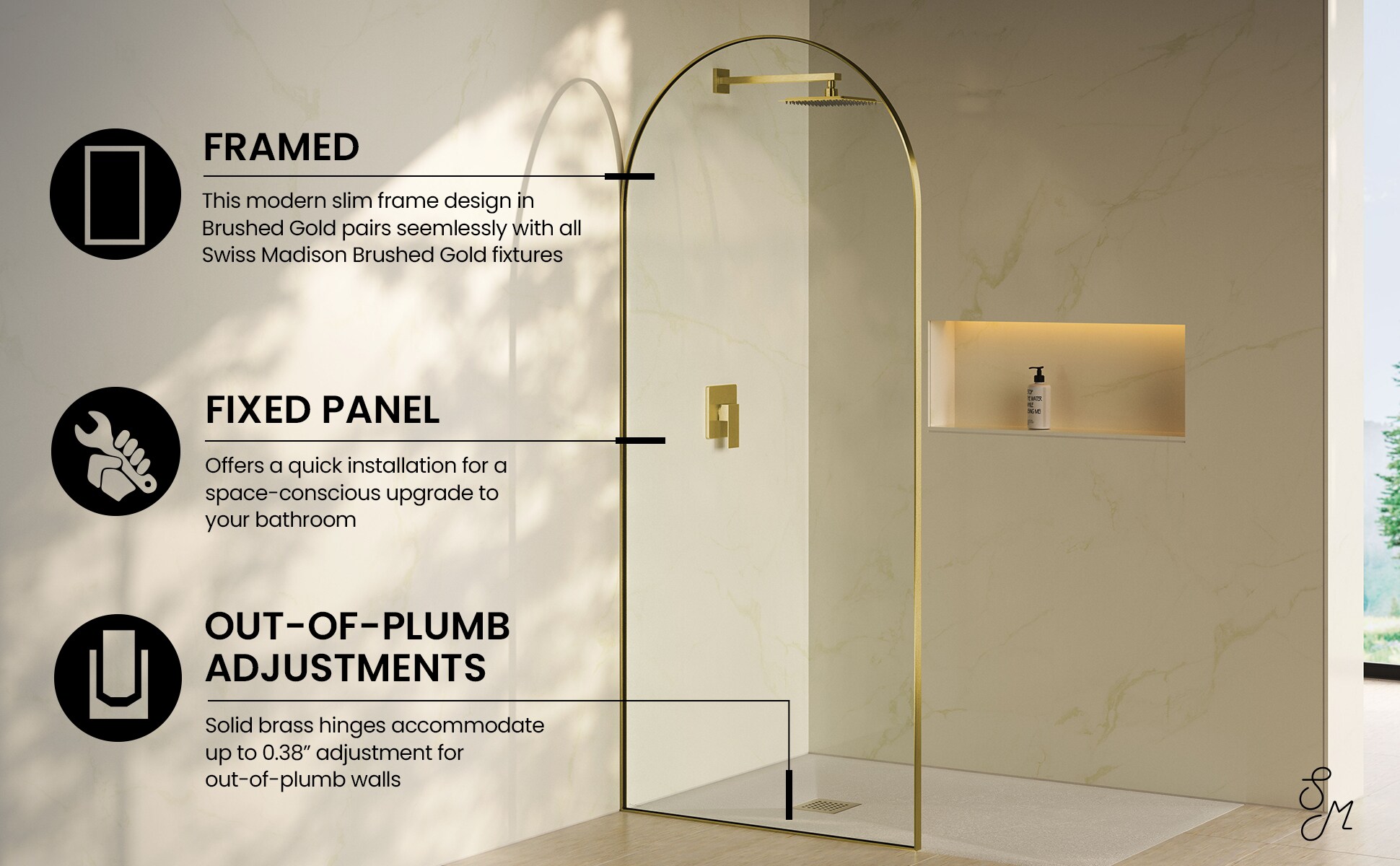 Swiss Madison Varese Brushed Gold 34-in W x 76-in H Framed Clear Glass ...