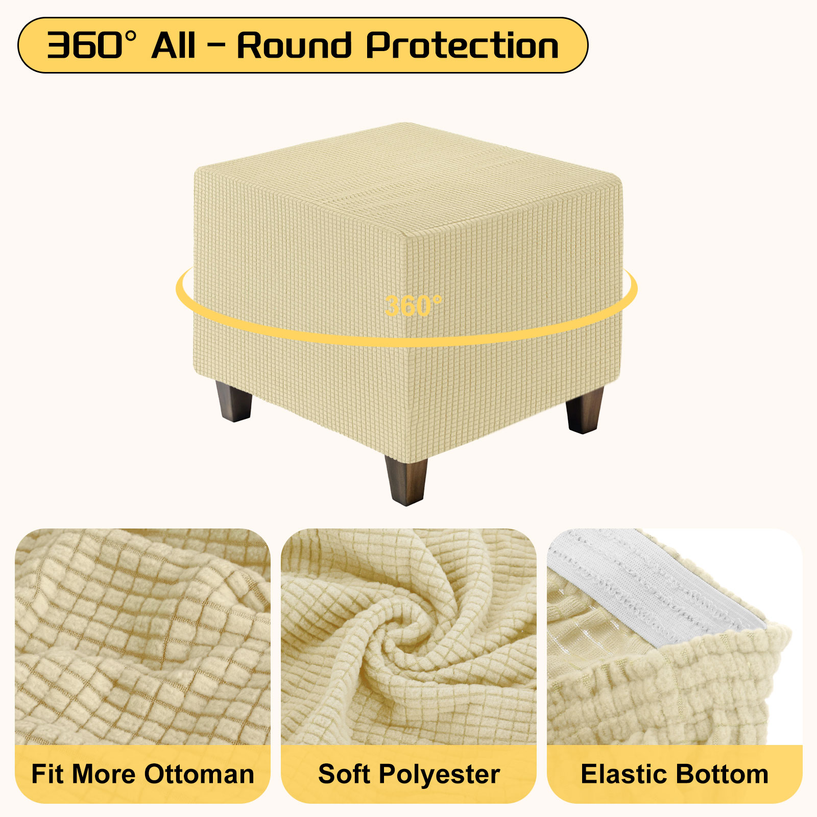 Unique Bargains Ottomen Cover Square Jacquard Ottomen Slipcover with ...