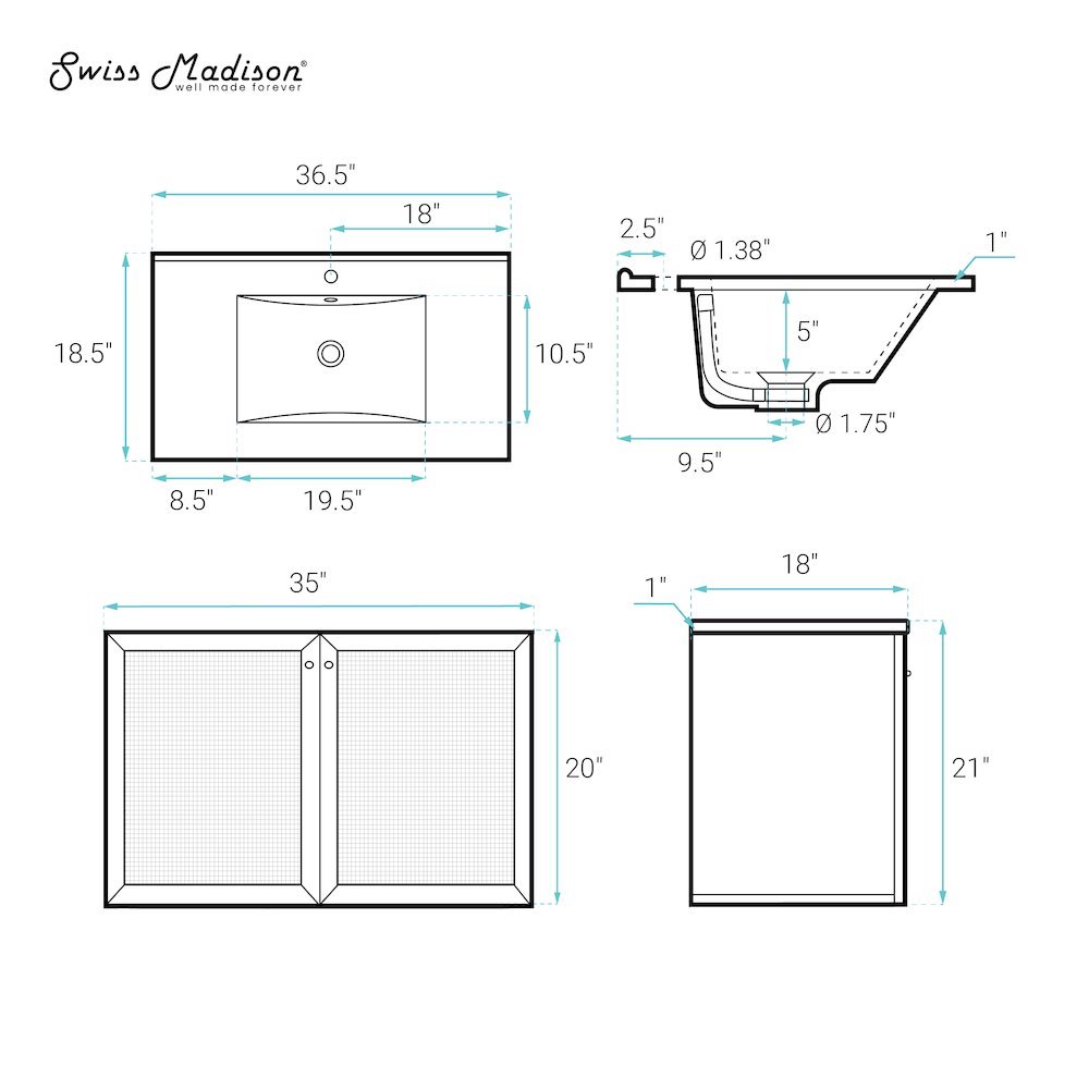 Swiss Madison 36 WallMounted Bathroom Vanity in Black Oak with Single ...