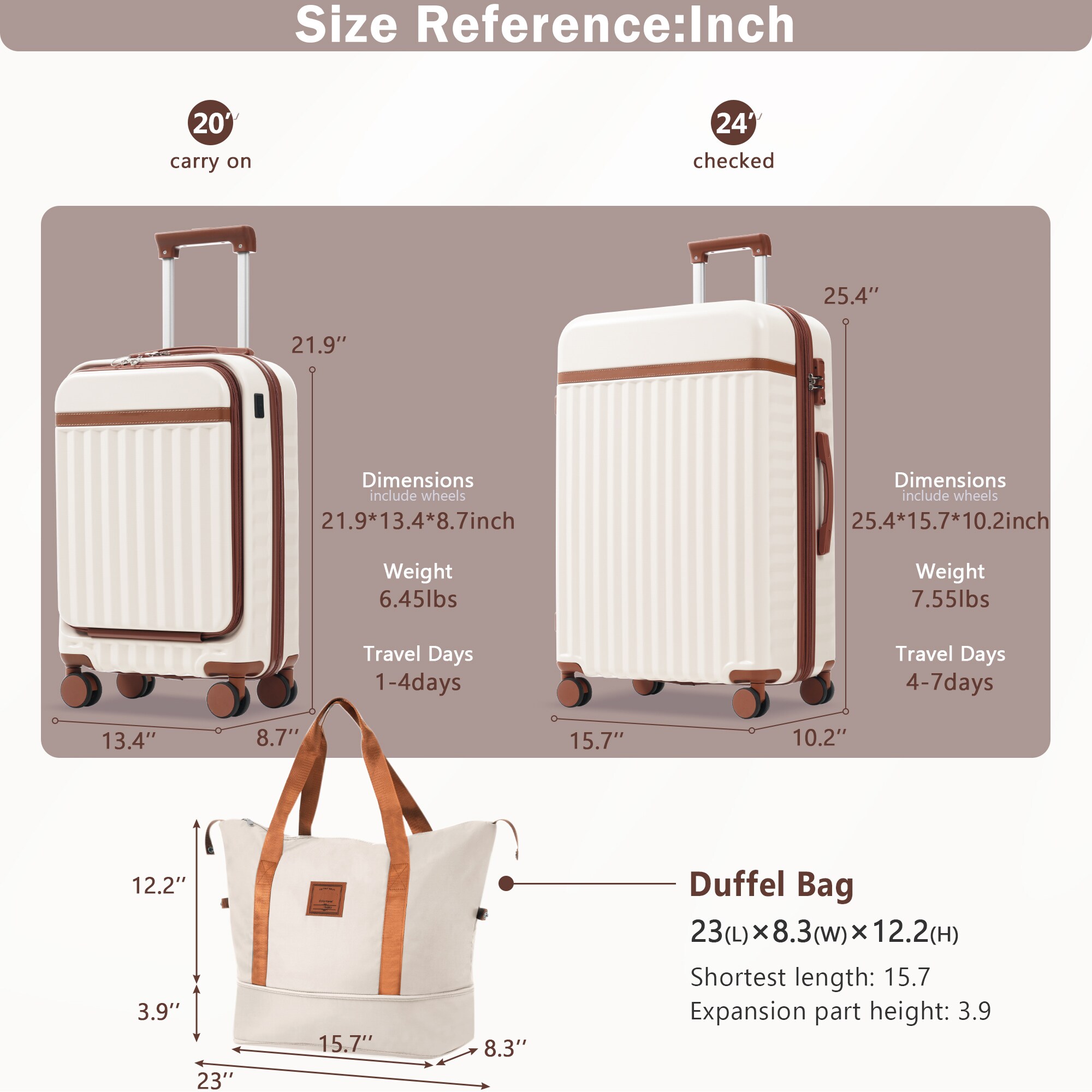 GDFStudio Front Opening Luggage Set 3 Piece Hardside Carry on Suitcase ...