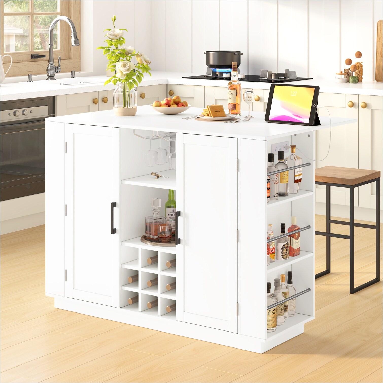 Watnature 47.2-Inch Counter Height Sideboard Buffet with Foldable Table ...