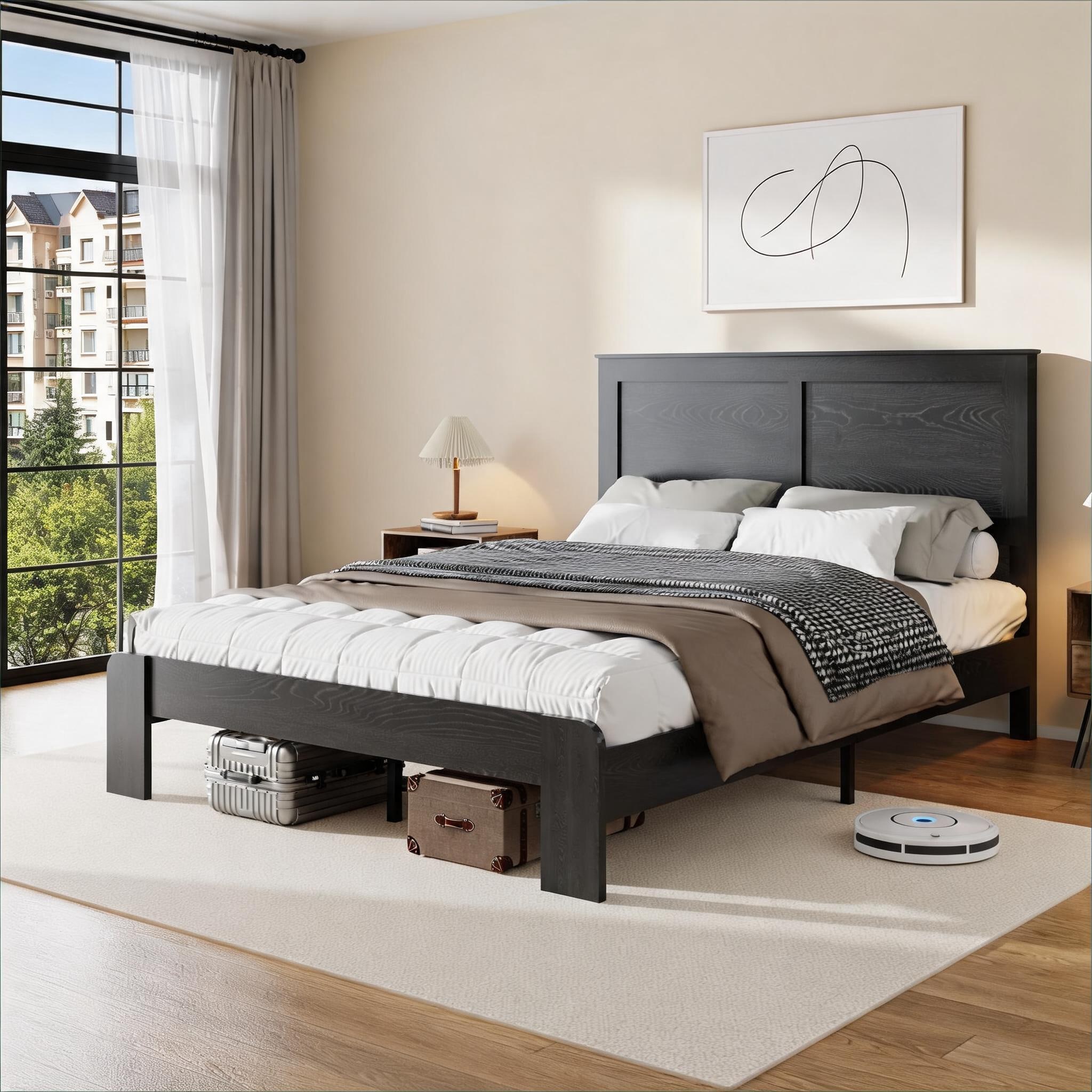 Watnature Industrial Queen Platform Bed Frame No Box Spring Needed Jet ...