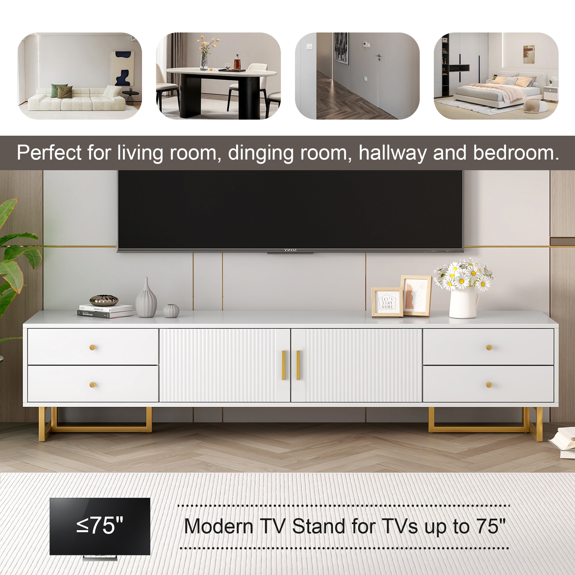 Huluwat TV Stand for 65+ Inch TV Entertainment Center TV Media Console ...