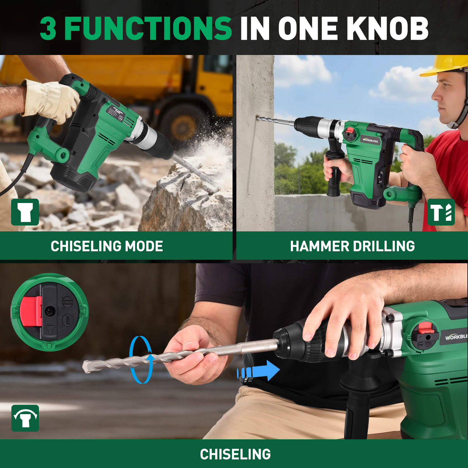 Unique Bargains 1-1/2 Inch SDS-MAX Heavy and Duty Rotary Hammer Drill ...