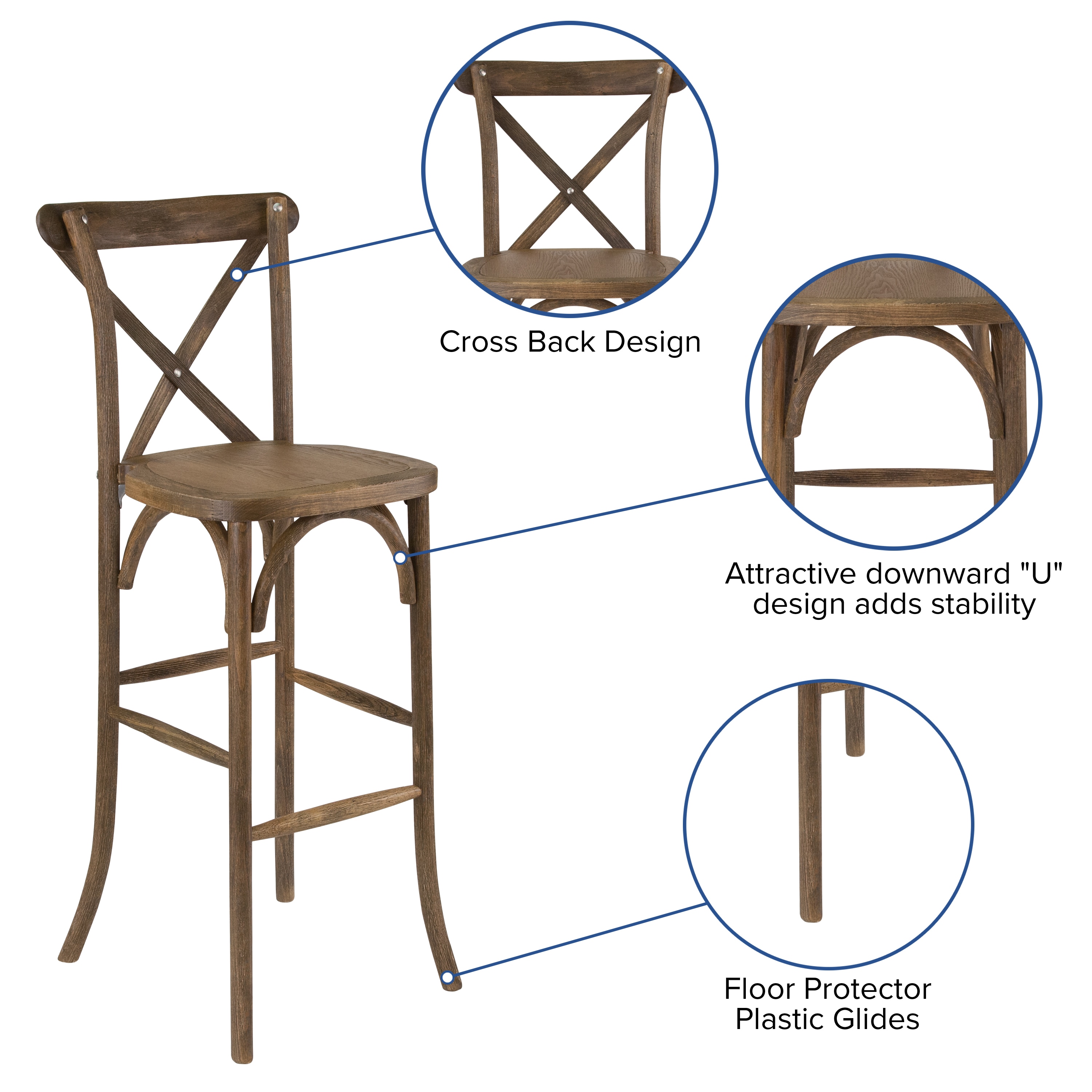Merrick Lane Calvin 30 Inch Bistro Style Bar Height Wooden Cross Back ...
