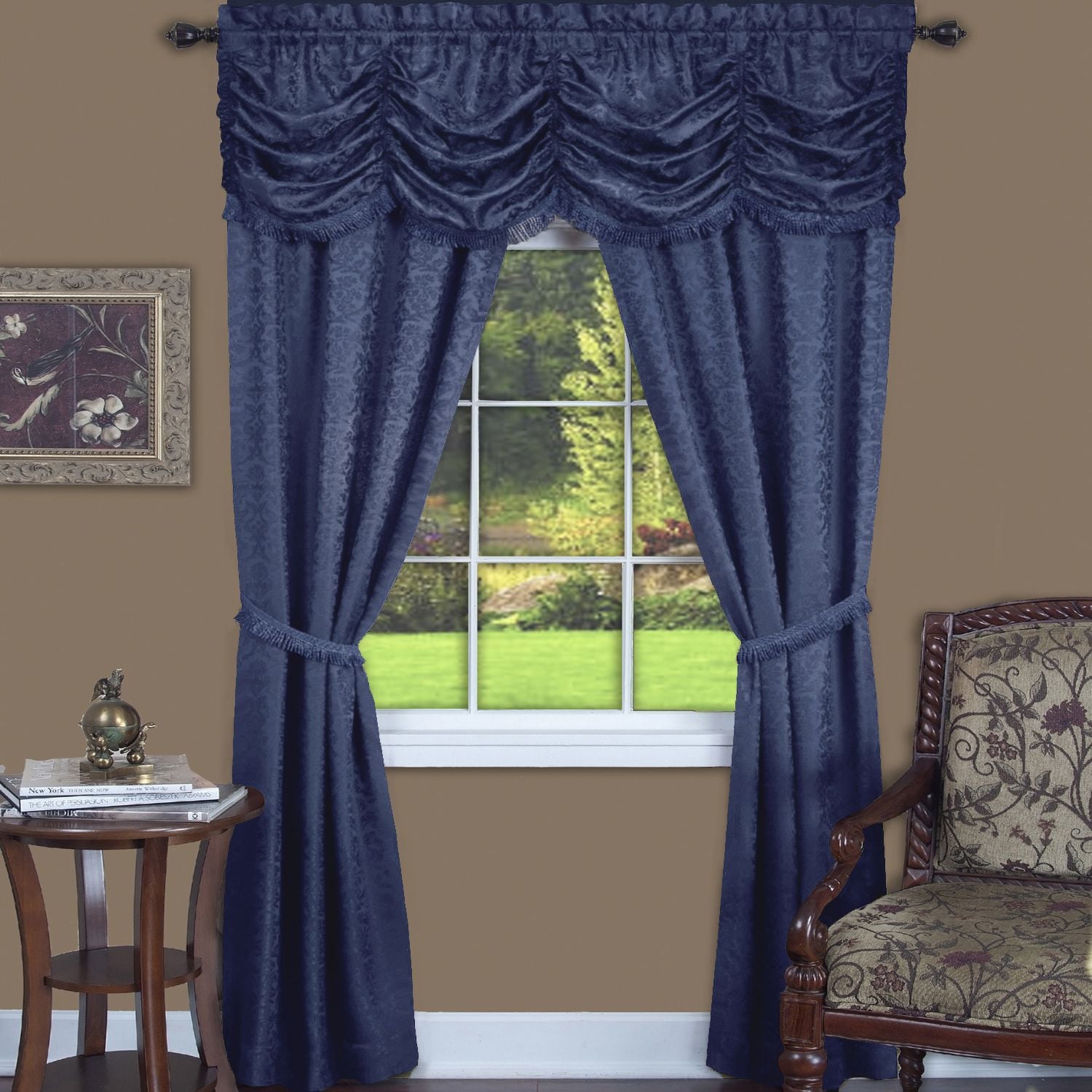 KATE AURORA Jacquard Damask Curtains With An Attached Austrian Valance ...