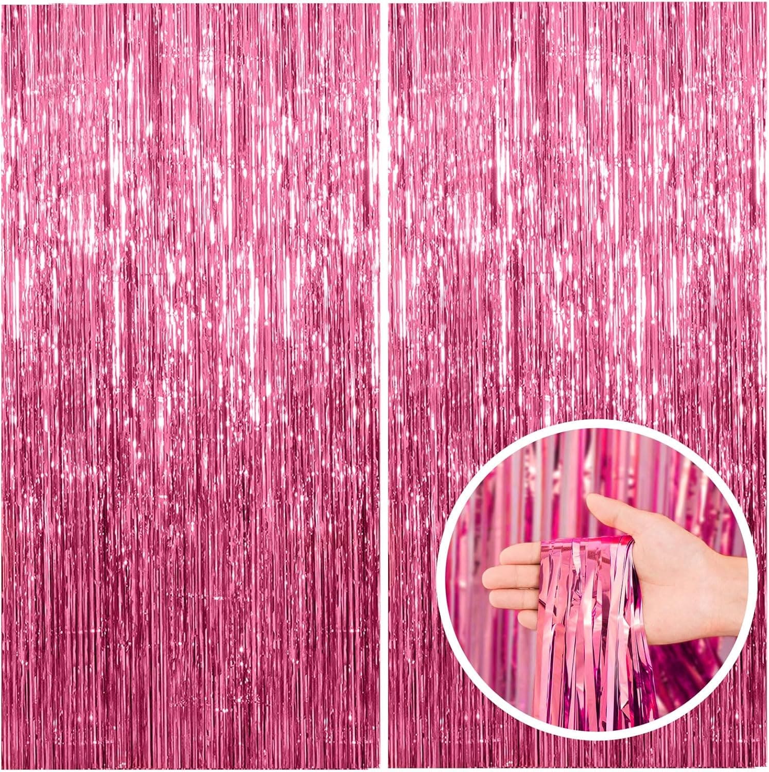 TONIFUL 2 Pack Pink Backdrop Party Decorations Tinsel Curtain Party ...