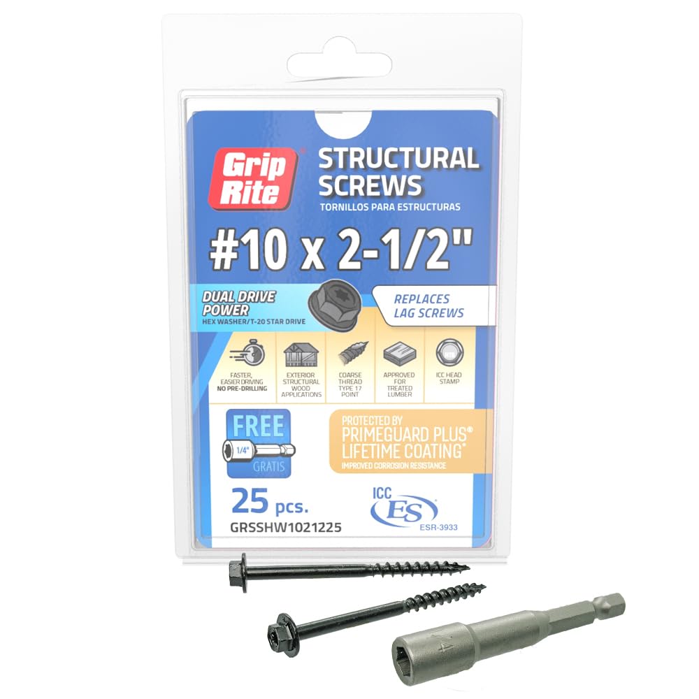 Grip-Rite GripRite #10 x 212 in PrimeGuard Plus Coated Hex Washer Head ...