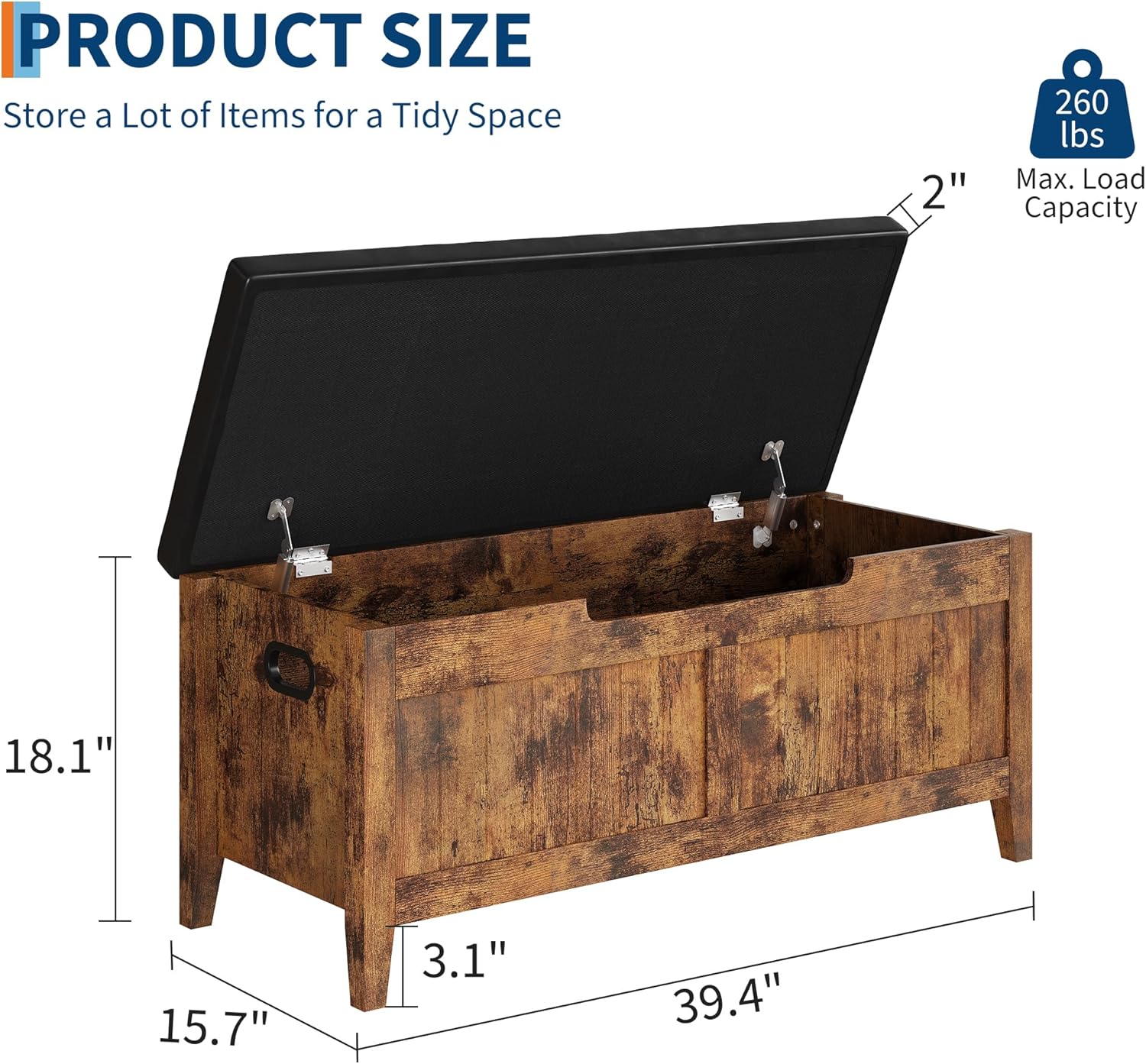 Garvee Storage Bench with Cushion 39.4 Inch Large Wooden Chest in the ...