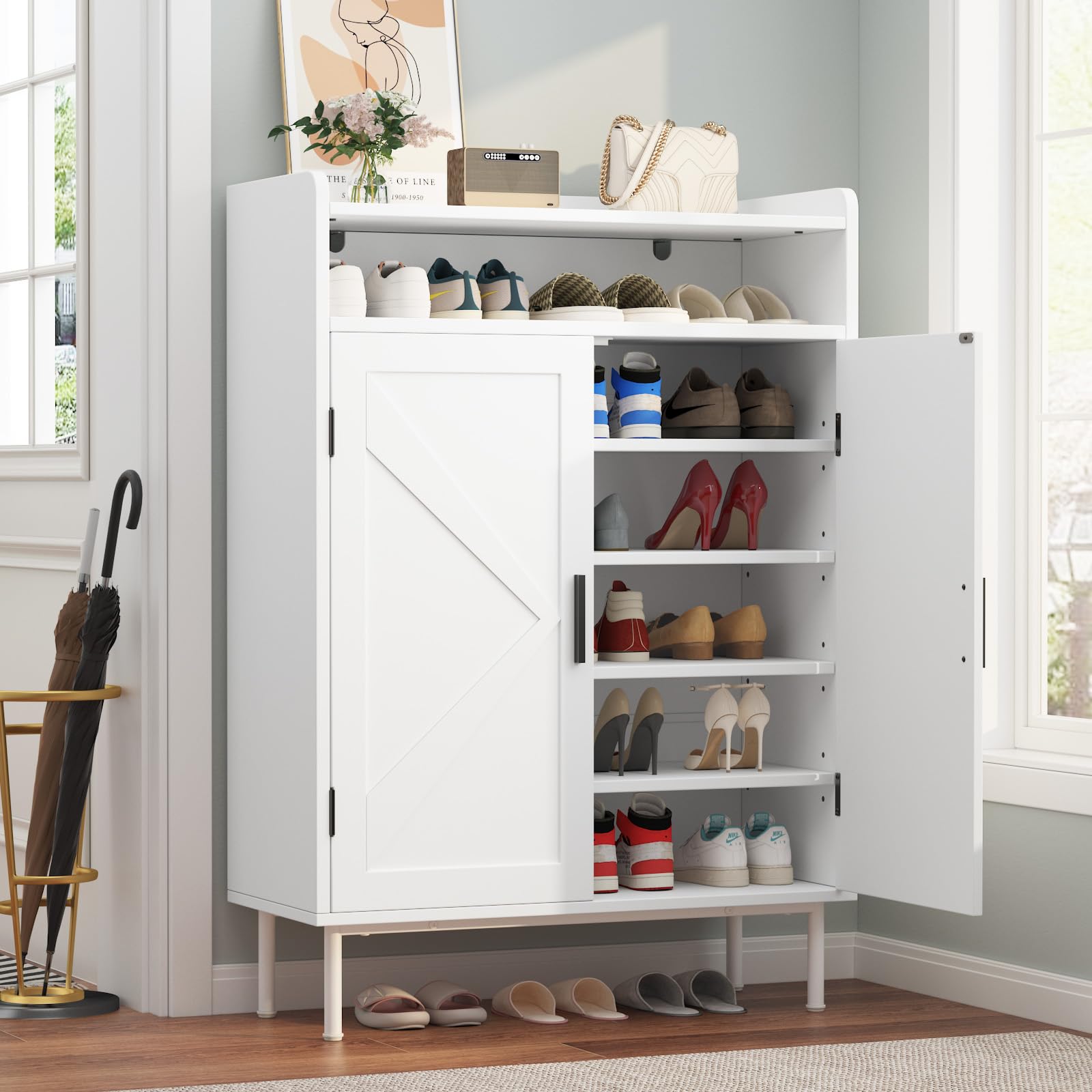 GarveeLife 31.5 IN W Farmhouse Shoe Storage Cabinet / 6 / Tier / 4 ...