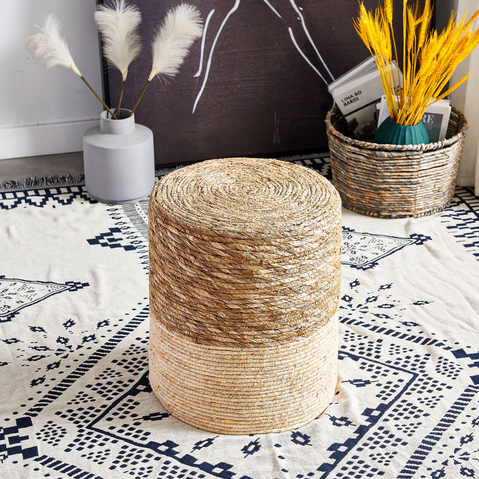 Meibamake Ottoman Poof Natural Seagrass Poufs Hand Weave Round ...