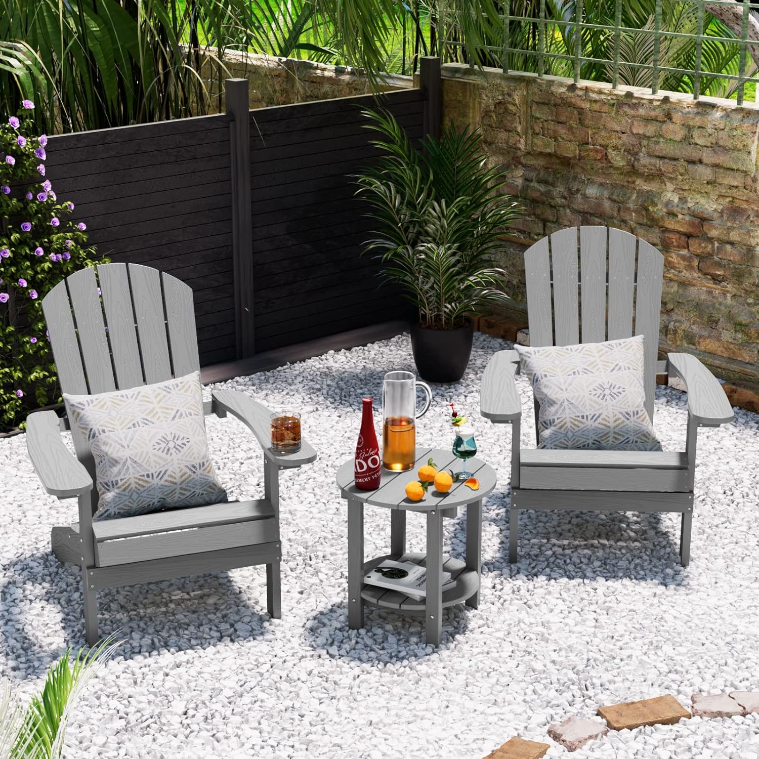 YEFU 18 in. Gray Round Plastic Double Layer Adirondack Side Table in ...