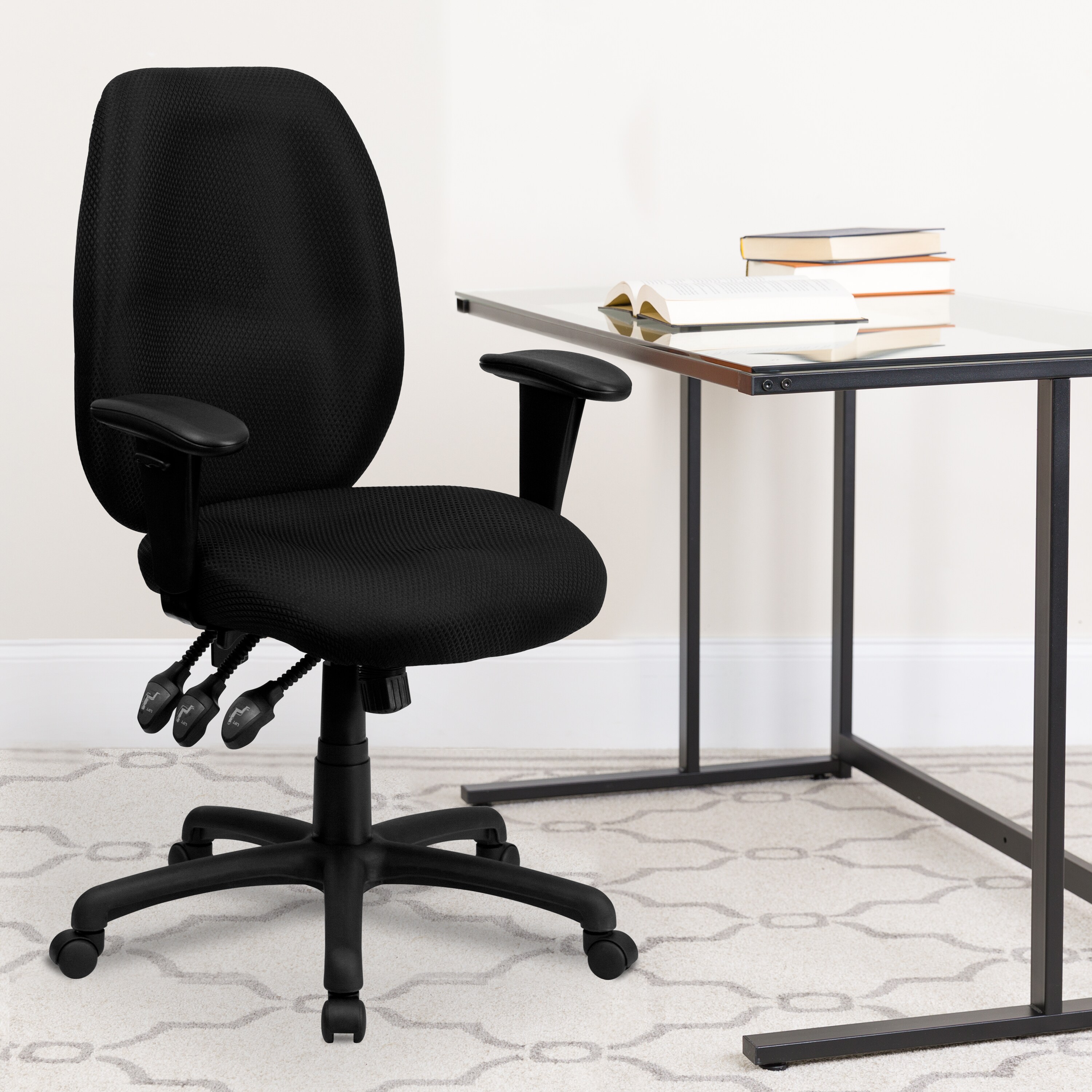 Emma + Oliver High Back Black Fabric Ergonomic Swivel Office Chair with ...