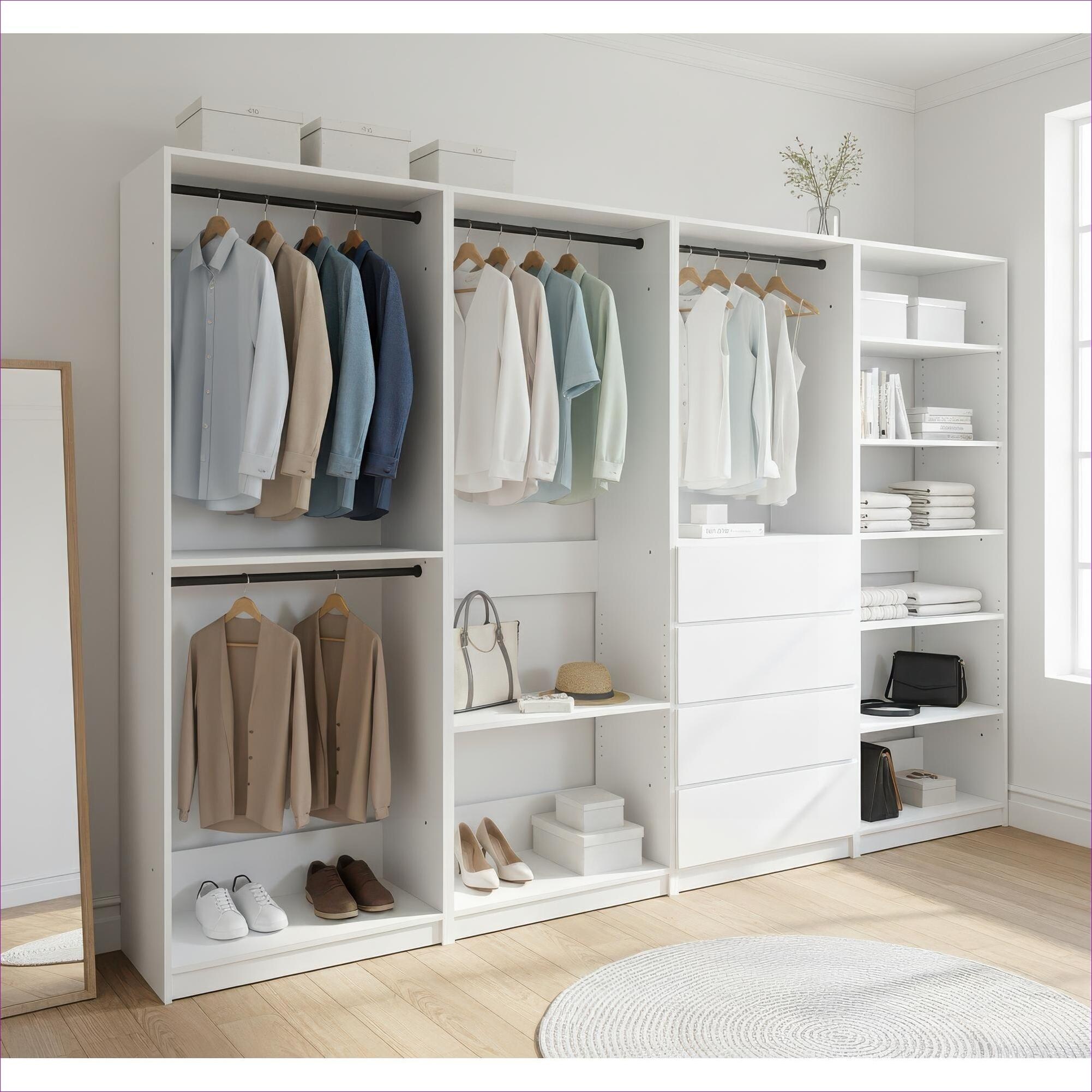Watnature Oak Wood Walk-In Closet System Clean White Freestanding ...