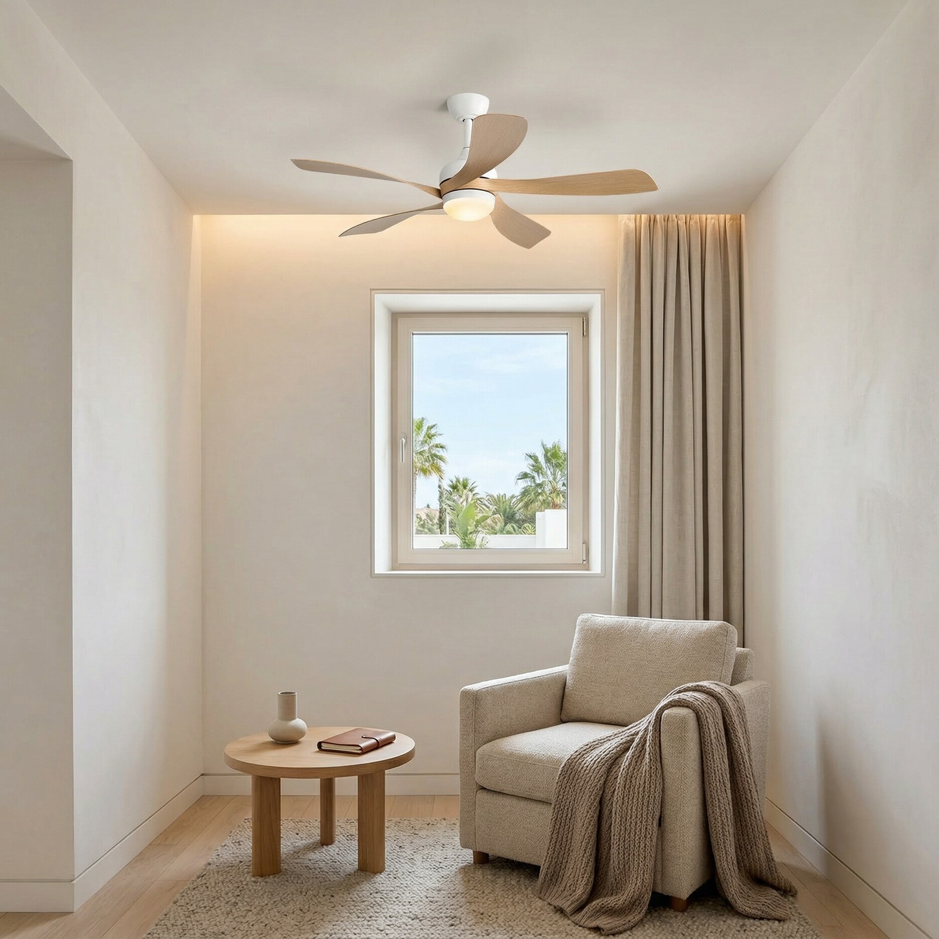 RCCFBHM 45-in Modern Matte White Smart Ceiling Fan with Dimmable LED ...