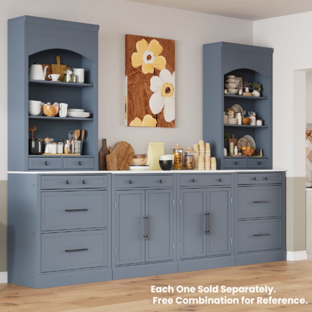 GlasFlength Modern Freestanding Kitchen Pantry Coffee Bar Cabinet with ...