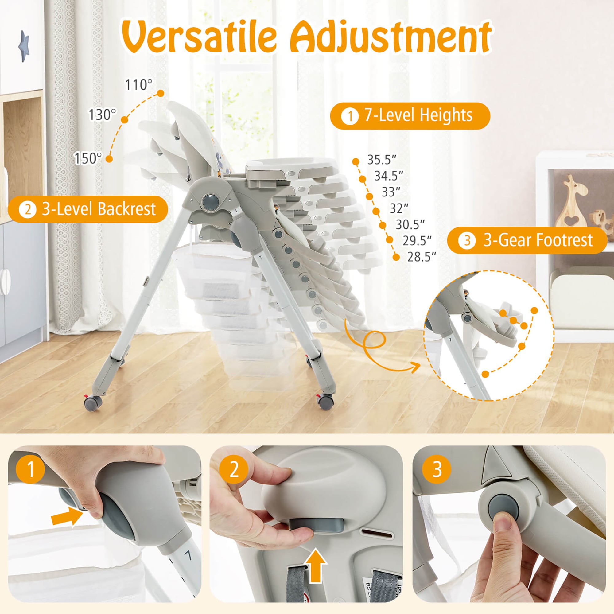 Costway 36-in White Kids High Chair in the Kids Chairs department at ...