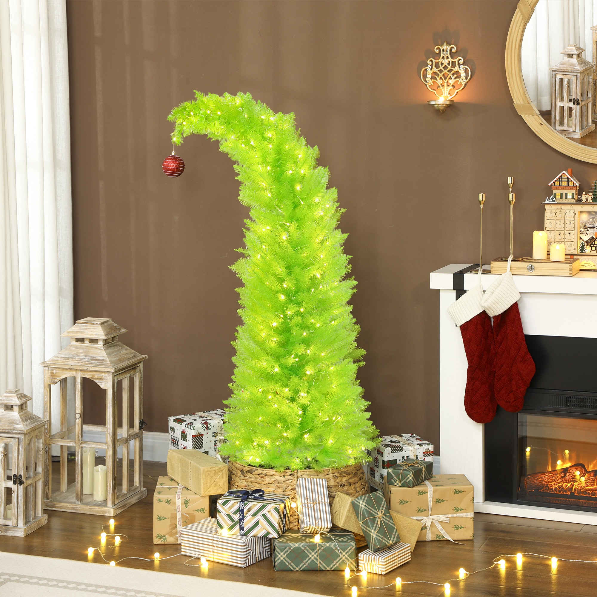 Upsimples 5FT Whimsical Pencil Christmas Tree Pre Lit with 200 Warm ...