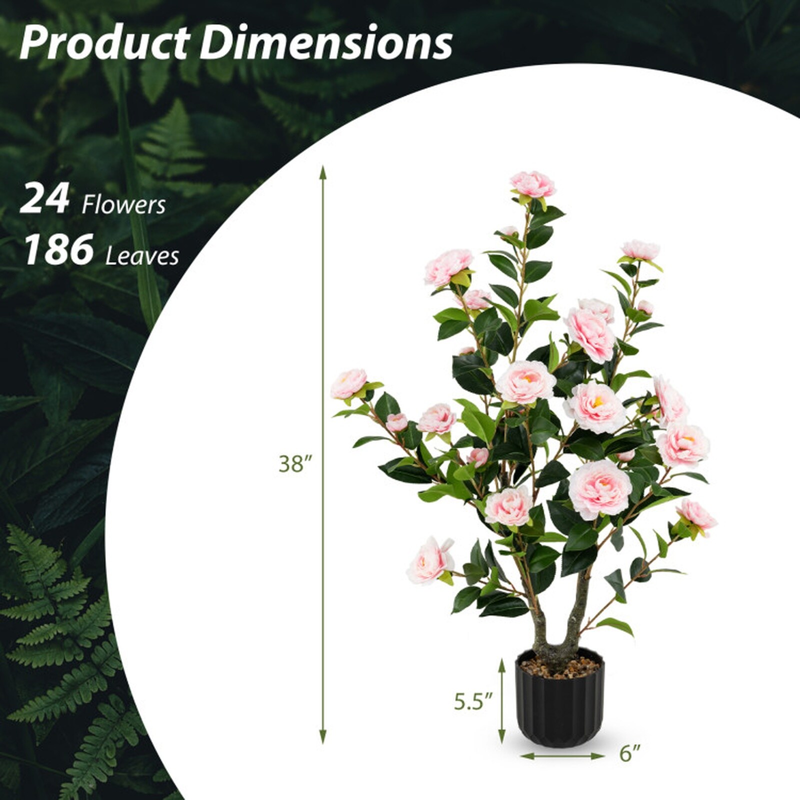 SUGIFT 38-in Artificial Camellia Tree with Cement Pot Faux Flower Plant ...