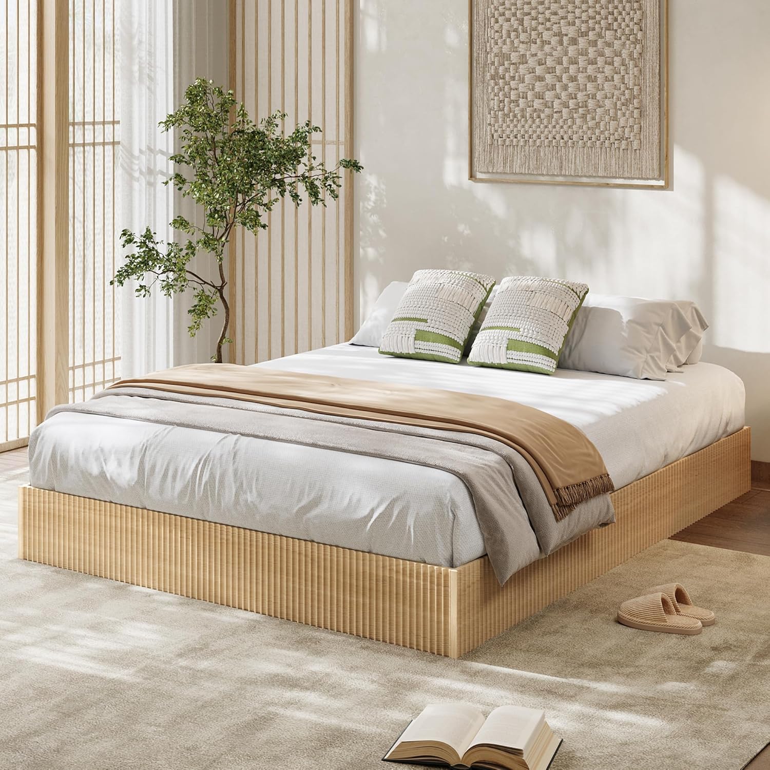 Garvee Full Bed Frame Wood Platform Bed with Fluted Design Low Profile ...