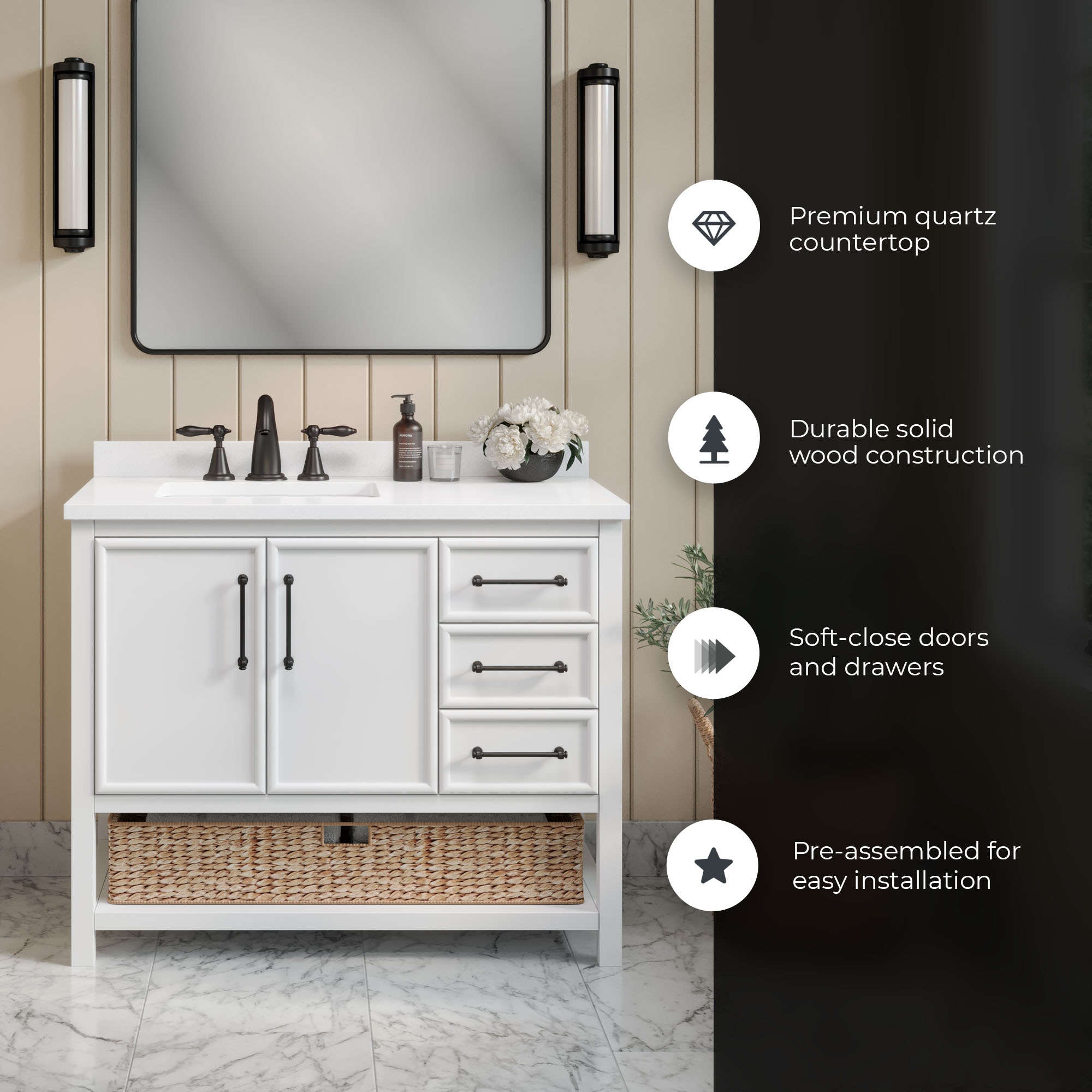 OVE Decors Marlen 42-in Pure White Undermount Single Sink Bathroom ...